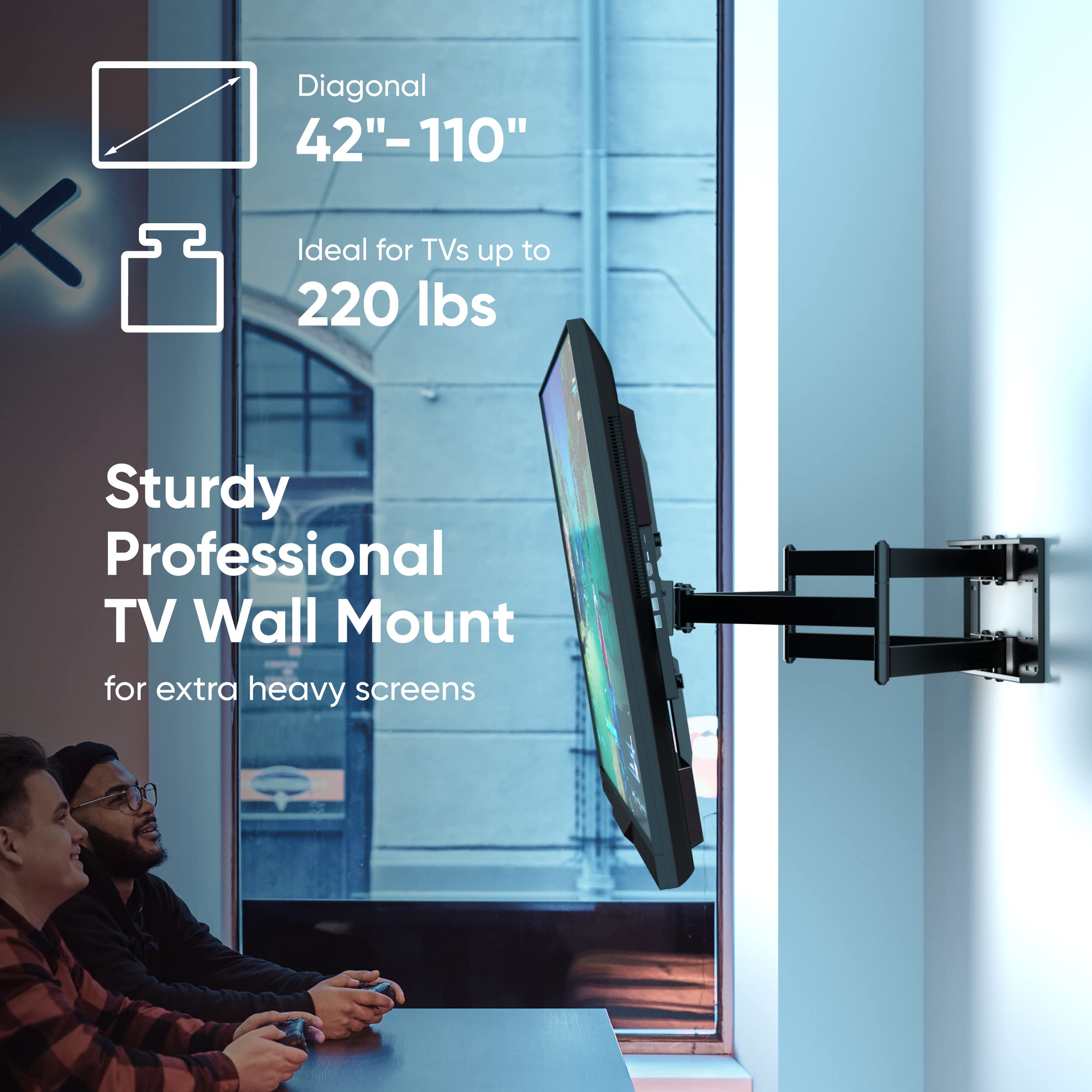 ONKRON Heavy Duty TV Wall Mount for 42-110 Inch TVs & Interactive Panels up to 220 lbs - Full Motion Swivel & Tilt, Black