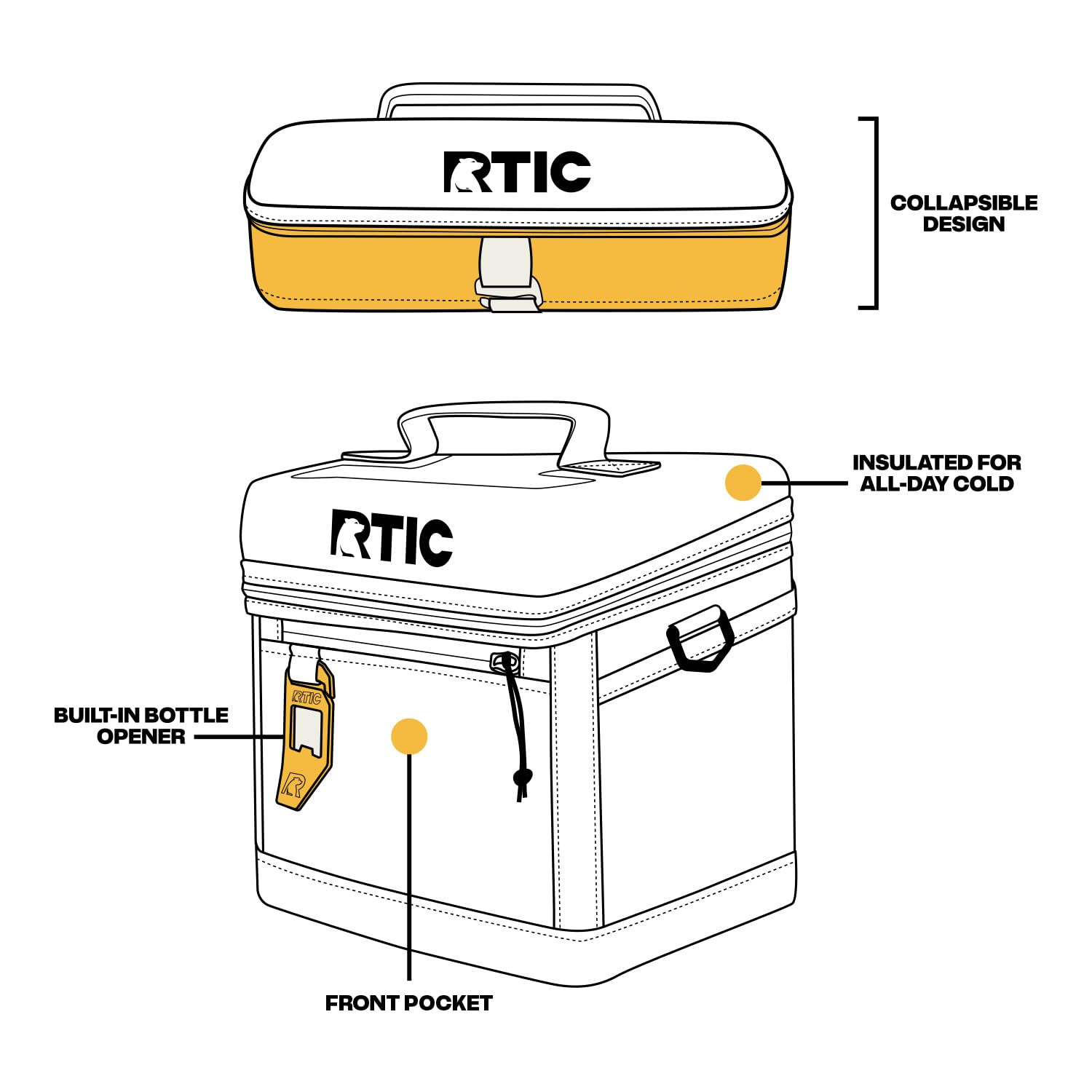 RTIC 15 Can Everyday Cooler, Soft Sided Portable Insulated Cooling for Lunch, Beach, Drink, Beverage, Travel, Camping, Picnic, for Men and Women, Black