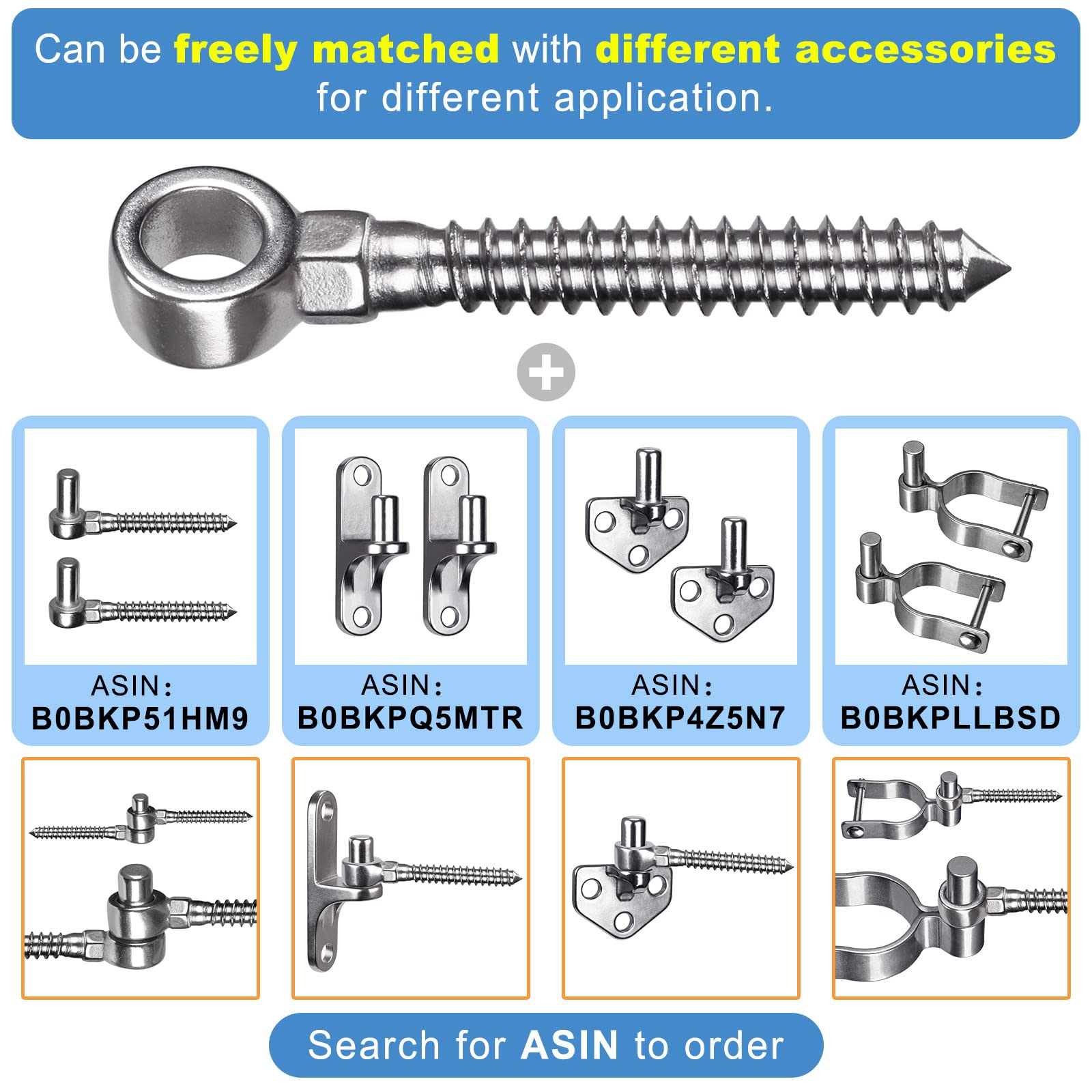 Insaga Gate Hinges, 304 Stainless Steel Wood Gate Hinge, M12 Hook and Eye Hinges, Partial Thread Gate Bolt Hook, Gate Hardware for Wooden Gates Fences, 1Pair