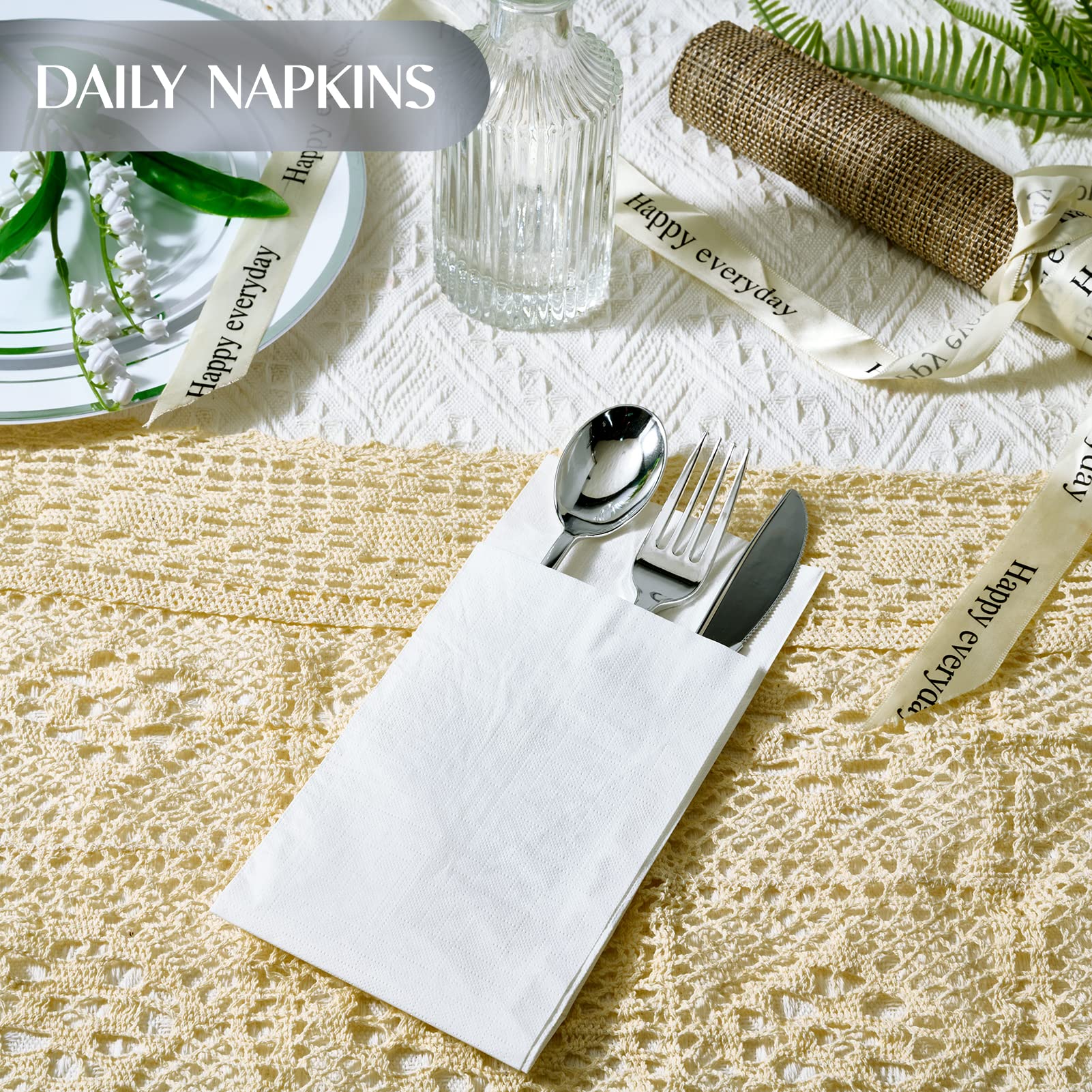 Vplus 600 Pack Paper Napkins Guest Towels Disposable Premium Quality 3-ply Dinner Napkins Disposable Soft, Absorbent, Party Napkins Wedding Napkins for Kitchen, Parties, Dinners or Events(White)