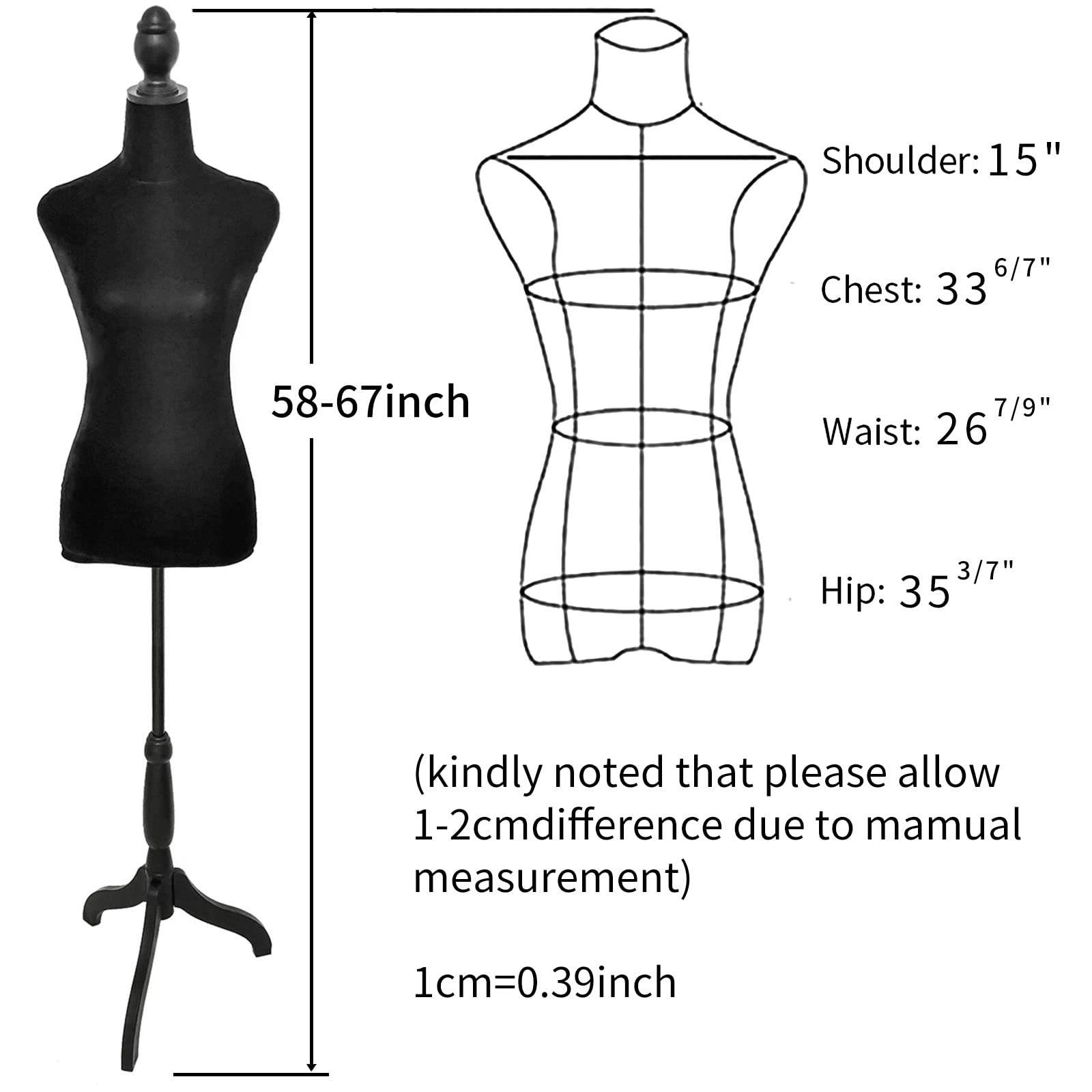 Maniqui Sewing Dress Forms with Stand Manicanequin Body for Clothes Display Adjustable 58-67 Inch Female