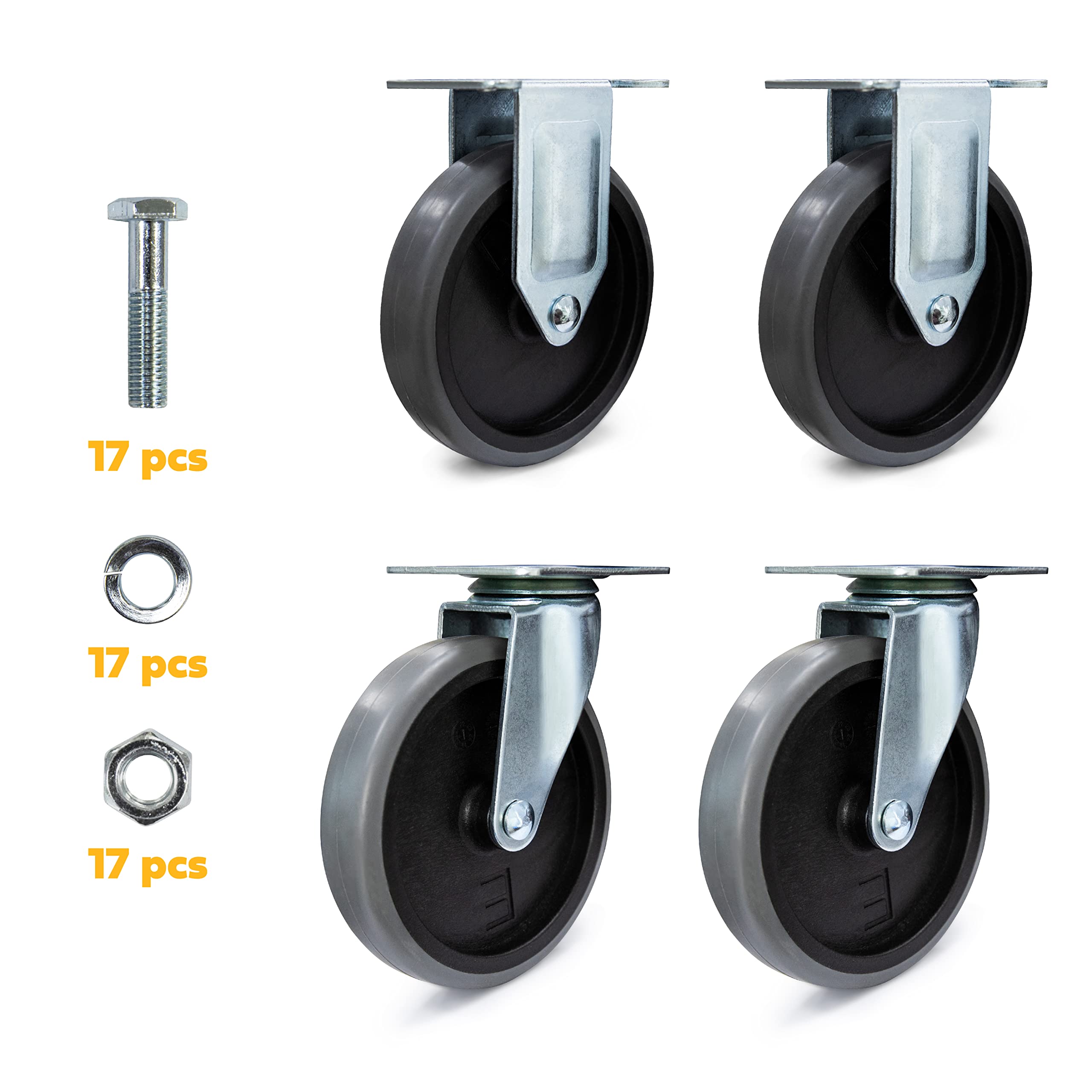 Olympia Tools Utility Cart Replacement Casters - Heavy Duty Casters, 4.7 Inch, Pack of 4 with 2 Rigid, 2 Swivel Casters, 87-884