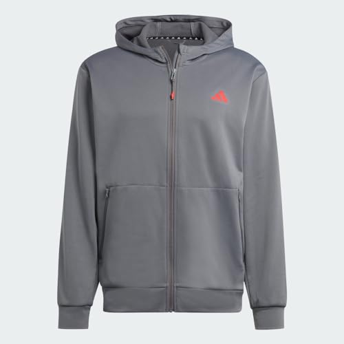 adidas Men's Training Essentials Seasonal Woven Full-Zip Jacket, Grey/Better Scarlet, Large