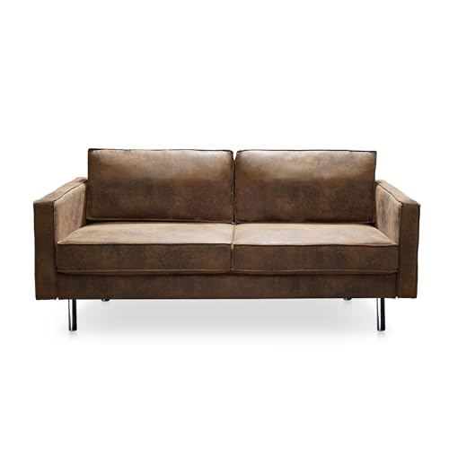 SILKIR 3-Person Sofa Couch for Living Room | Perfect for: Apartment/Studio/Office & Small Space | Leather Fabric | Fast and Easy Assembly | (Brown) Modern Contemporary Mid-Century