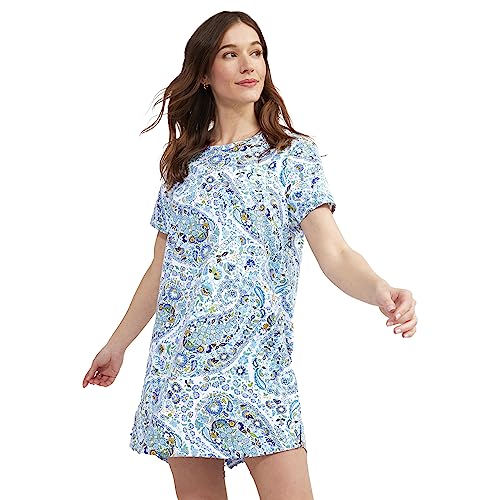 Vera Bradley Women's Cotton Nightgown Pajama Sleep Shirt (Extended Size Range), Dreamer Paisley White, Medium