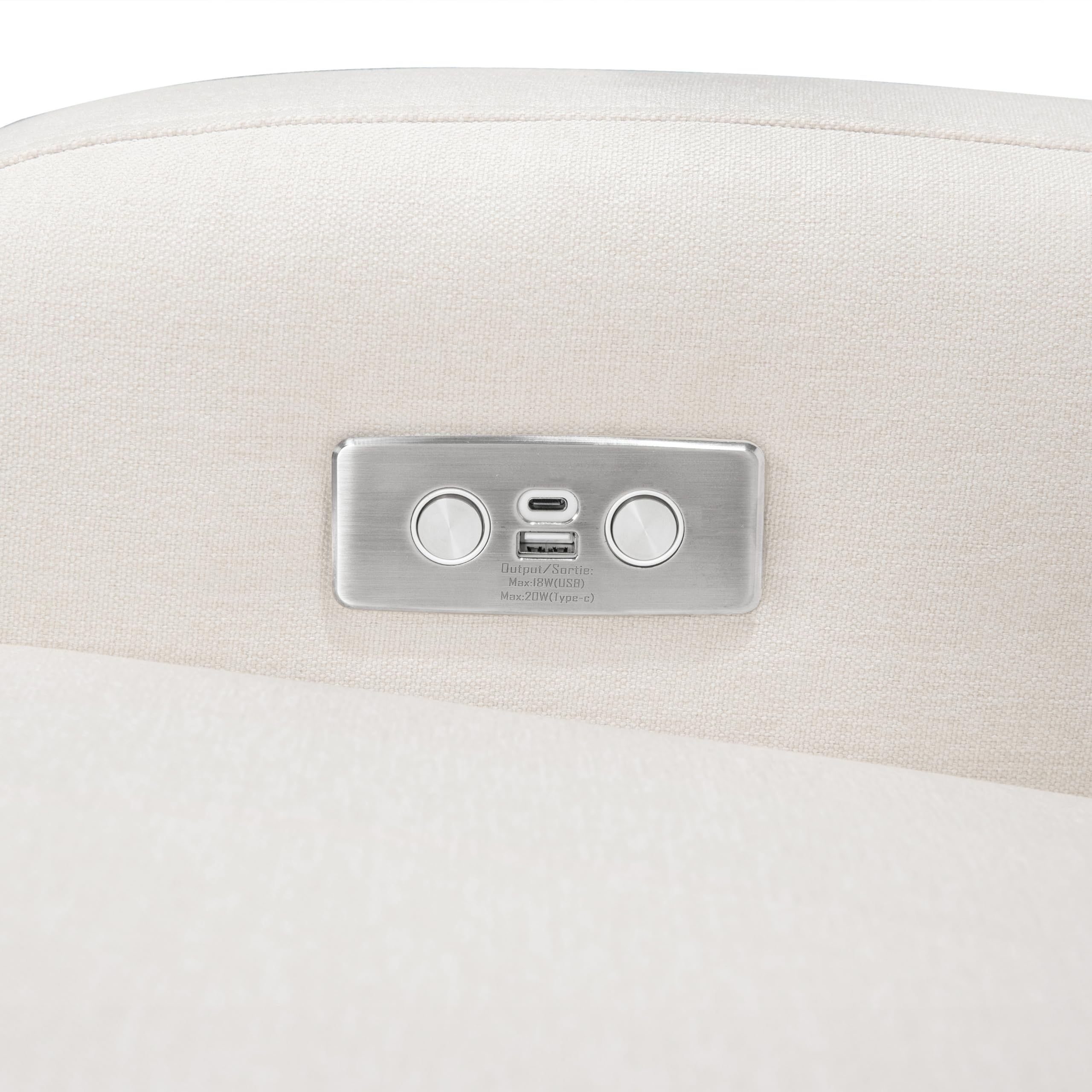 Babyletto Nami Electronic Power Recliner & Swivel Glider with USB Port in Performance Cream Eco-Weave with Light Wood Base,Water Repellent & Stain Resistant,Greenguard Gold and CertiPUR-US Certified