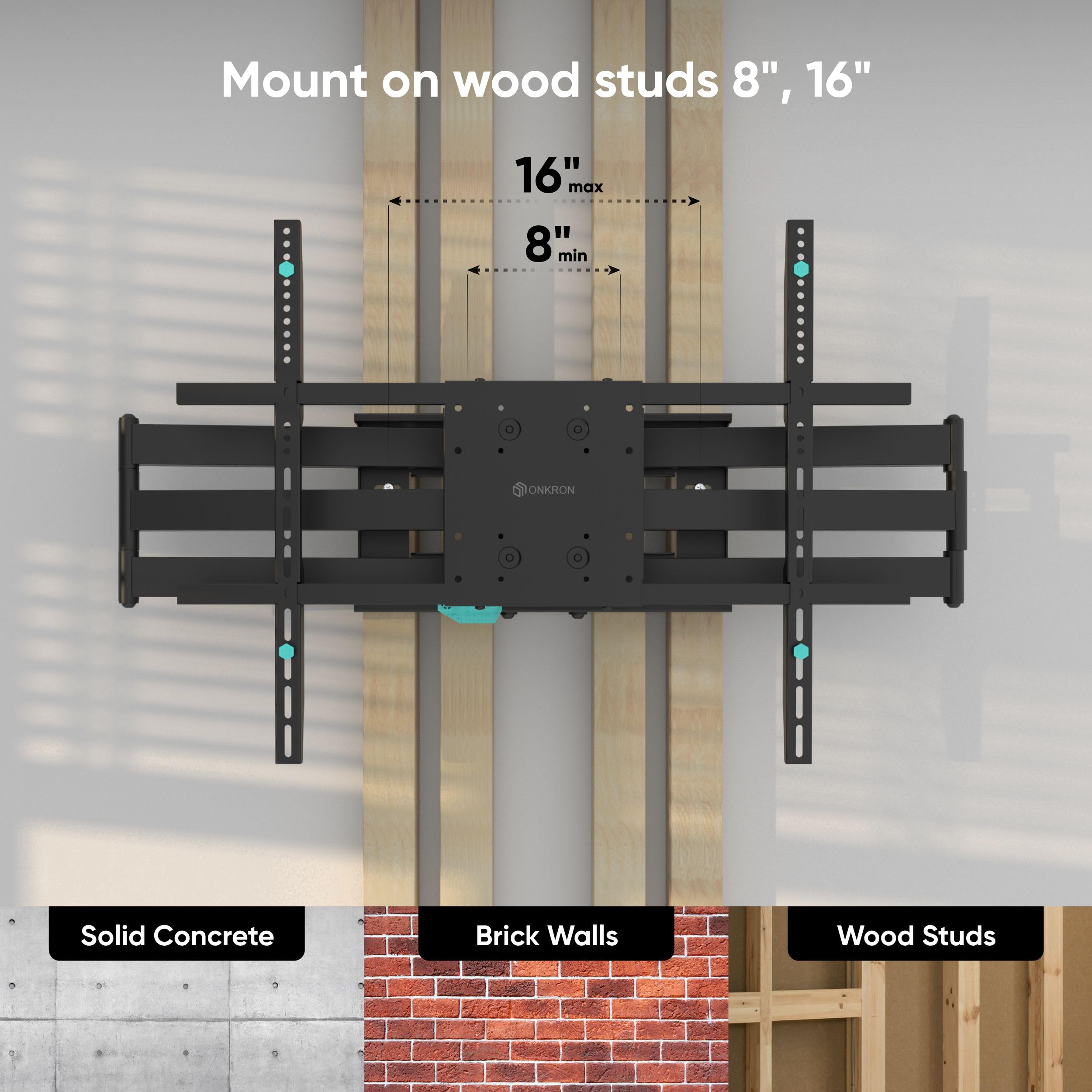 ONKRON Heavy Duty TV Wall Mount for 42-110 Inch TVs & Interactive Panels up to 220 lbs - Full Motion Swivel & Tilt, Black