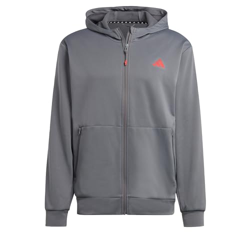 adidas Men's Training Essentials Seasonal Woven Full-Zip Jacket, Grey/Better Scarlet, Large
