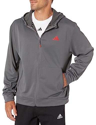 adidas Men's Training Essentials Seasonal Woven Full-Zip Jacket, Grey/Better Scarlet, Large