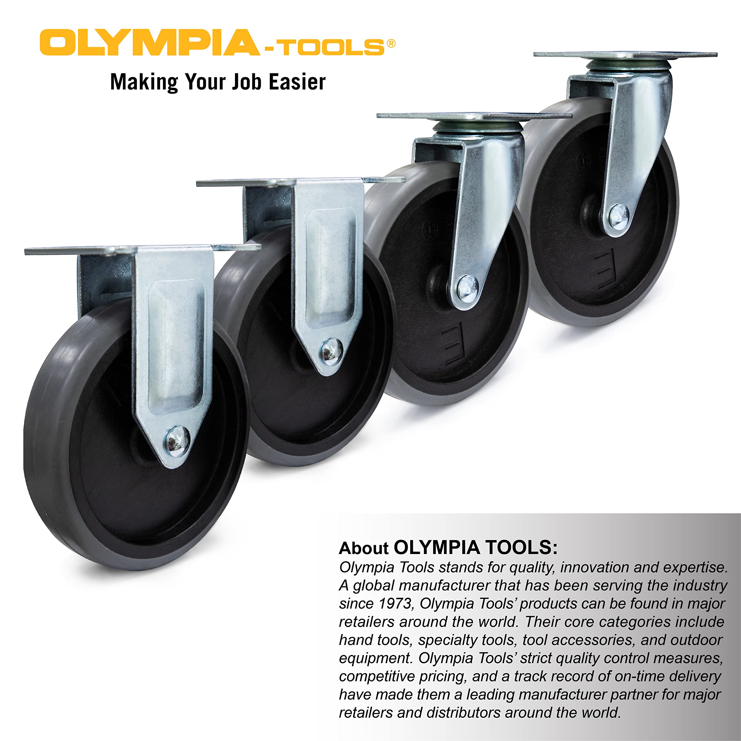Olympia Tools Utility Cart Replacement Casters - Heavy Duty Casters, 4.7 Inch, Pack of 4 with 2 Rigid, 2 Swivel Casters, 87-884