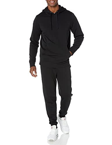 Amazon Essentials Men's Lightweight Long-Sleeve French Terry Hoodie, Black, Large