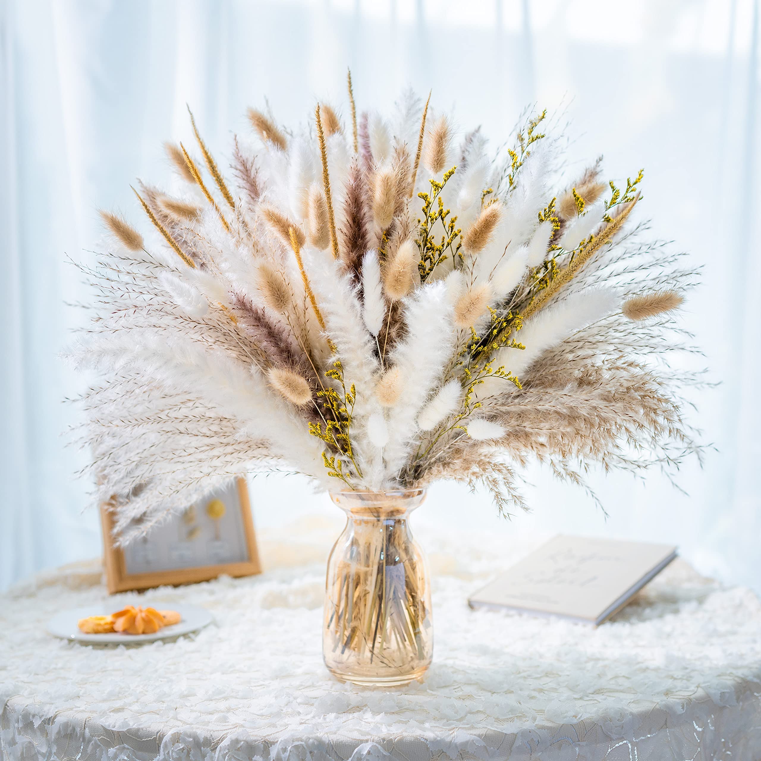 85PCS Natural Pampas Grass Bouquet | Boho & Western Wedding Decor Flowers Dried Pampas Grass Decor for Elegant Floral Arrangements, Home & Table Decorations