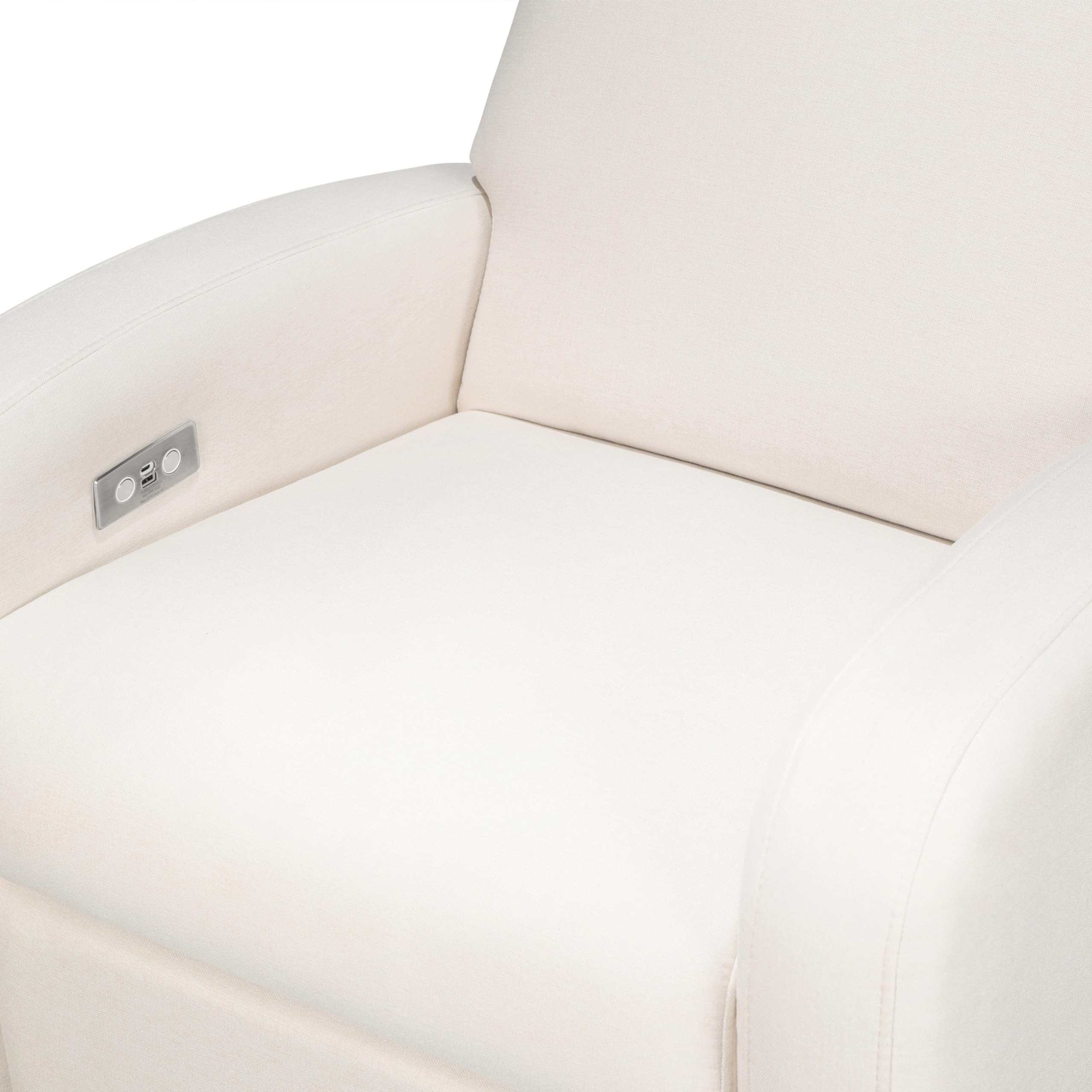 Babyletto Nami Electronic Power Recliner & Swivel Glider with USB Port in Performance Cream Eco-Weave with Light Wood Base,Water Repellent & Stain Resistant,Greenguard Gold and CertiPUR-US Certified