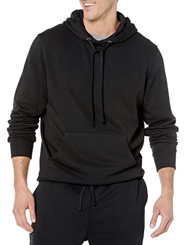 Amazon Essentials Men's Lightweight Long-Sleeve French Terry Hoodie, Black, Large