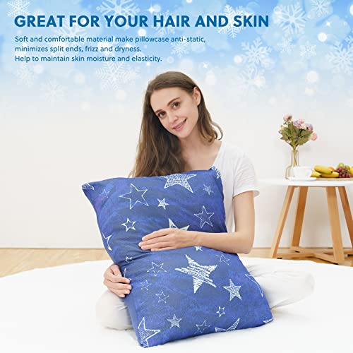 Vamcheer Cooling Pillowcase Queen Size - Double Side Q-Max 0.45 Chill Pillow Covers for Hot Sleeper, 2 Pack Breathable Cold Pillow Case with Hidden Zipper, Anti-Static, Skin-Friendly (20"x30", Blue)