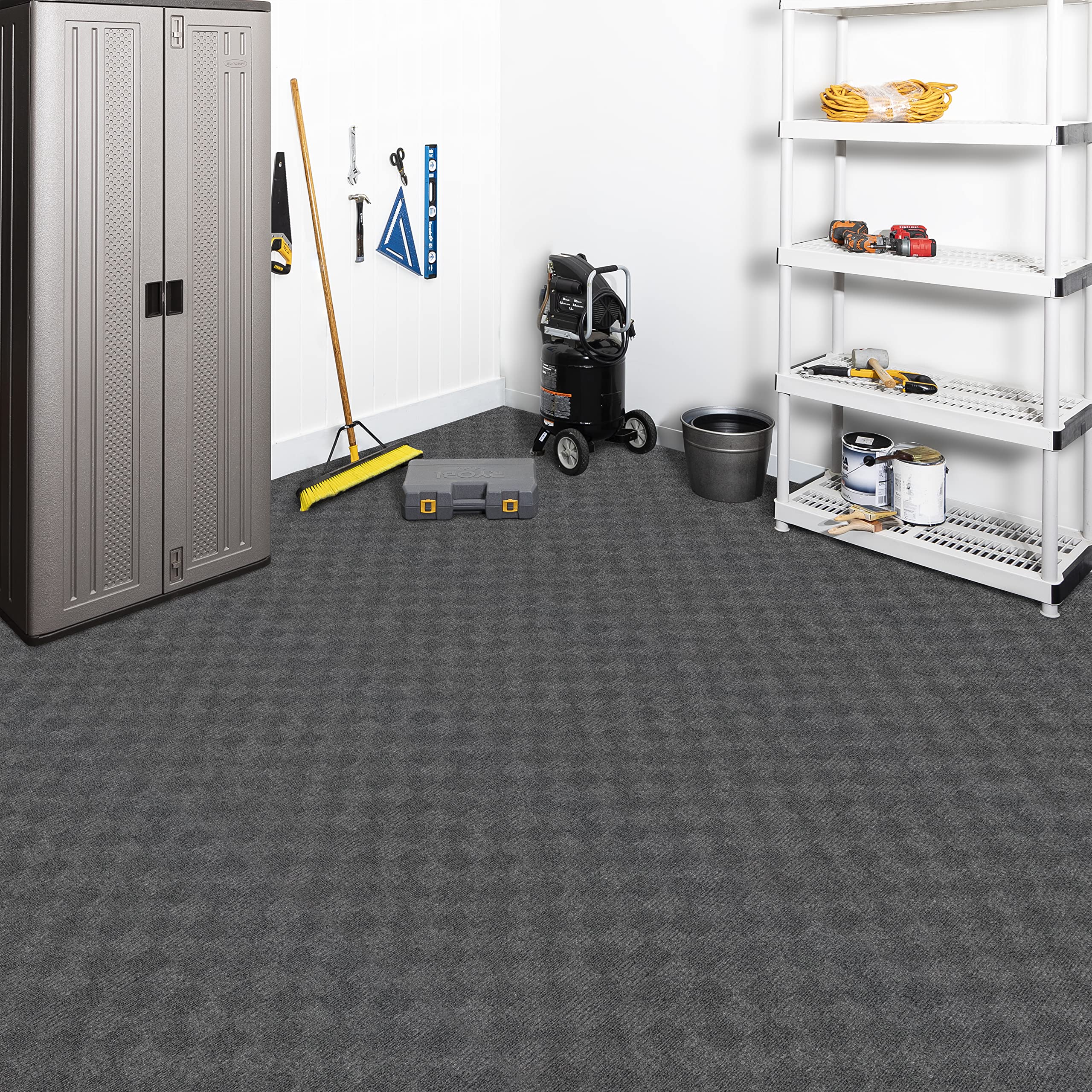 Mohawk Home 24" x 24" Indoor/Outdoor 0.25" Pile Height, Peel and Stick Carpet Tile, Grey Polyester, (Pack of 15) (60 sqft/Box)