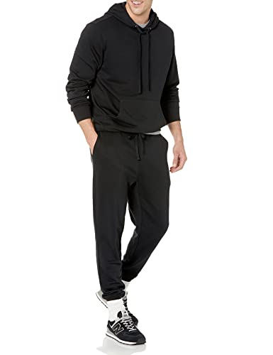 Amazon Essentials Men's Lightweight Long-Sleeve French Terry Hoodie, Black, Large