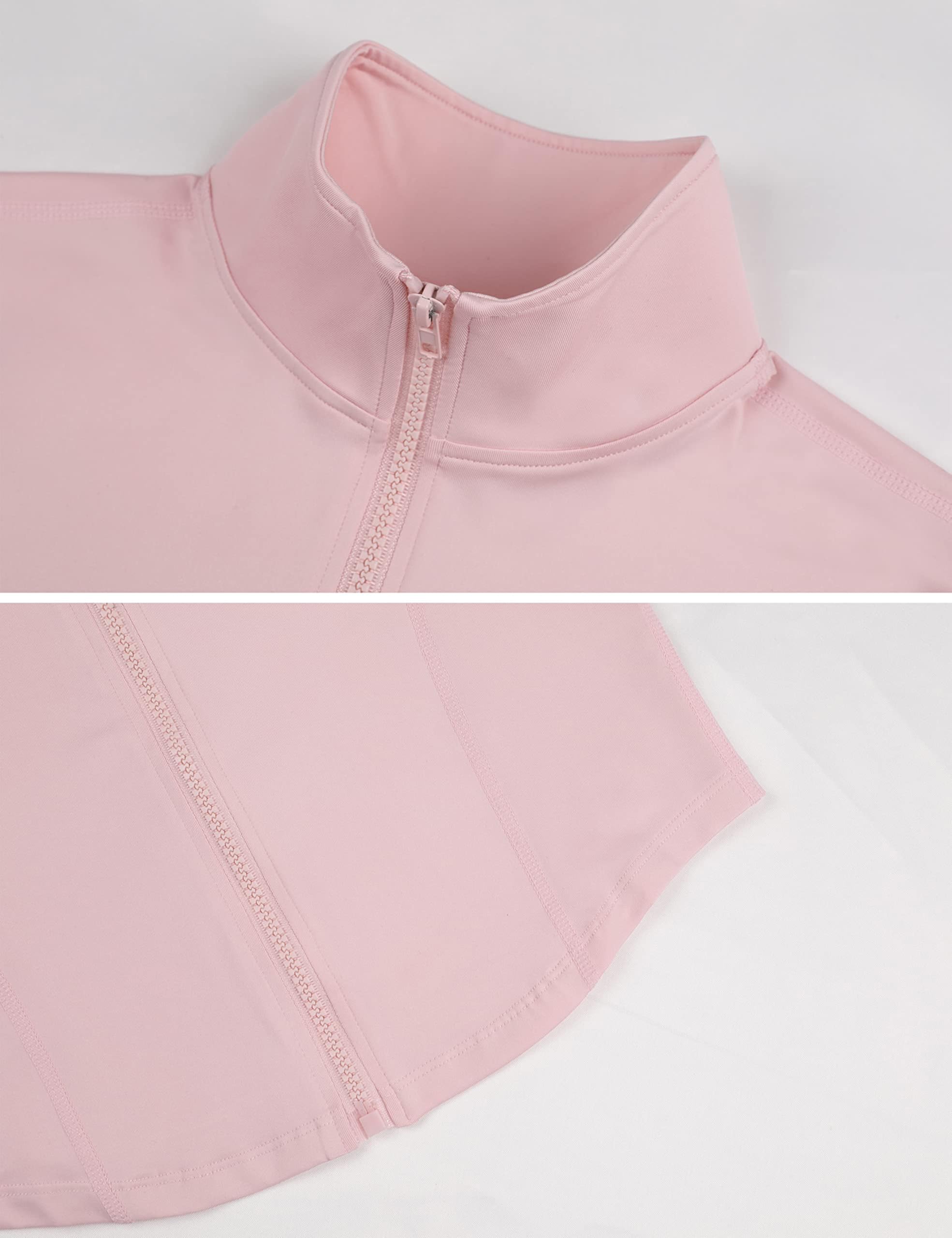 Tanming Women's Full Zip Seamless Workout Jacket Running Yoga Slim Fit Track Jacket (Pink-XS)
