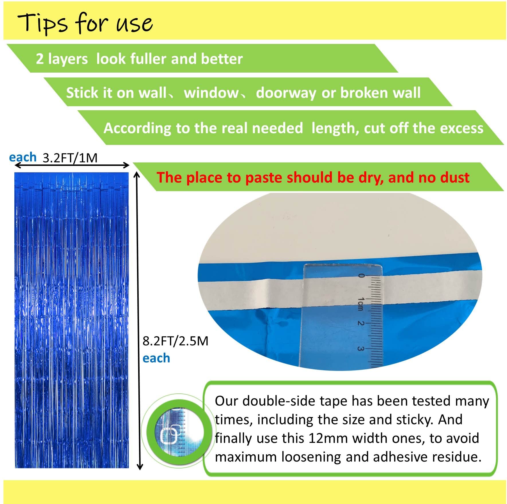 Buyuget 2 Pack Large 3.2 x 8.2 ft Blue Tinsel Foil Fringe Backdrop Curtain Party Decoration - Doorway Streamer Curtain Photo Backdrop for Birthday Wedding Engagement Party Decor