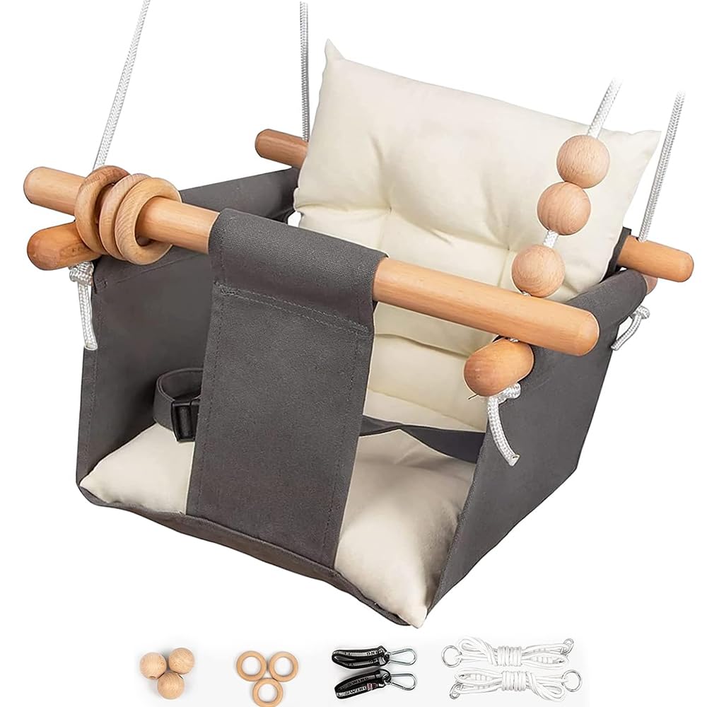 Tislly Baby Swing Outdoor Indoor Toddler Swing Seat with Safety Belt, Canvas Hanging Swings Outside Tree Swing Great Gift for Baby Boys Girls Kids Lovers