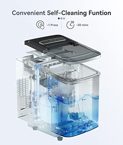 ecozy Portable Ice Maker Countertop, 9 Cubes Ready in 6 Mins, 26 lbs in 24 Hours, Self-Cleaning, Includes Ice Bags/Scoop/Basket for Home Kitchen Office Bar Party, Black