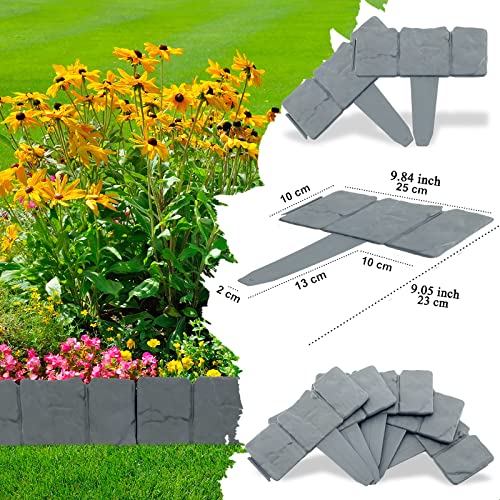 Garden Landscape Edging Border No Dig,Flower Bed Edging,DIY Plastic Fencing Lawn Border,Imitation Stone Effect Garden Borders for Garden, Lawn, Walkway and Landscape Edging (24.6 FT)