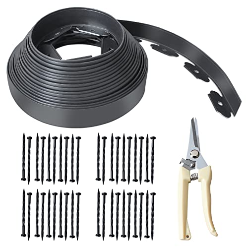 No Dig Landscape Edging,Heavy-Duty Landscape Edging Kit Black 40ft Lawn Edging Include 40 Spikes And Scissors,2 Inch Tall Plastic Lawn Edging for Landscaping,Yard,Lawn Paver,Flower Gardens Borde,Grass