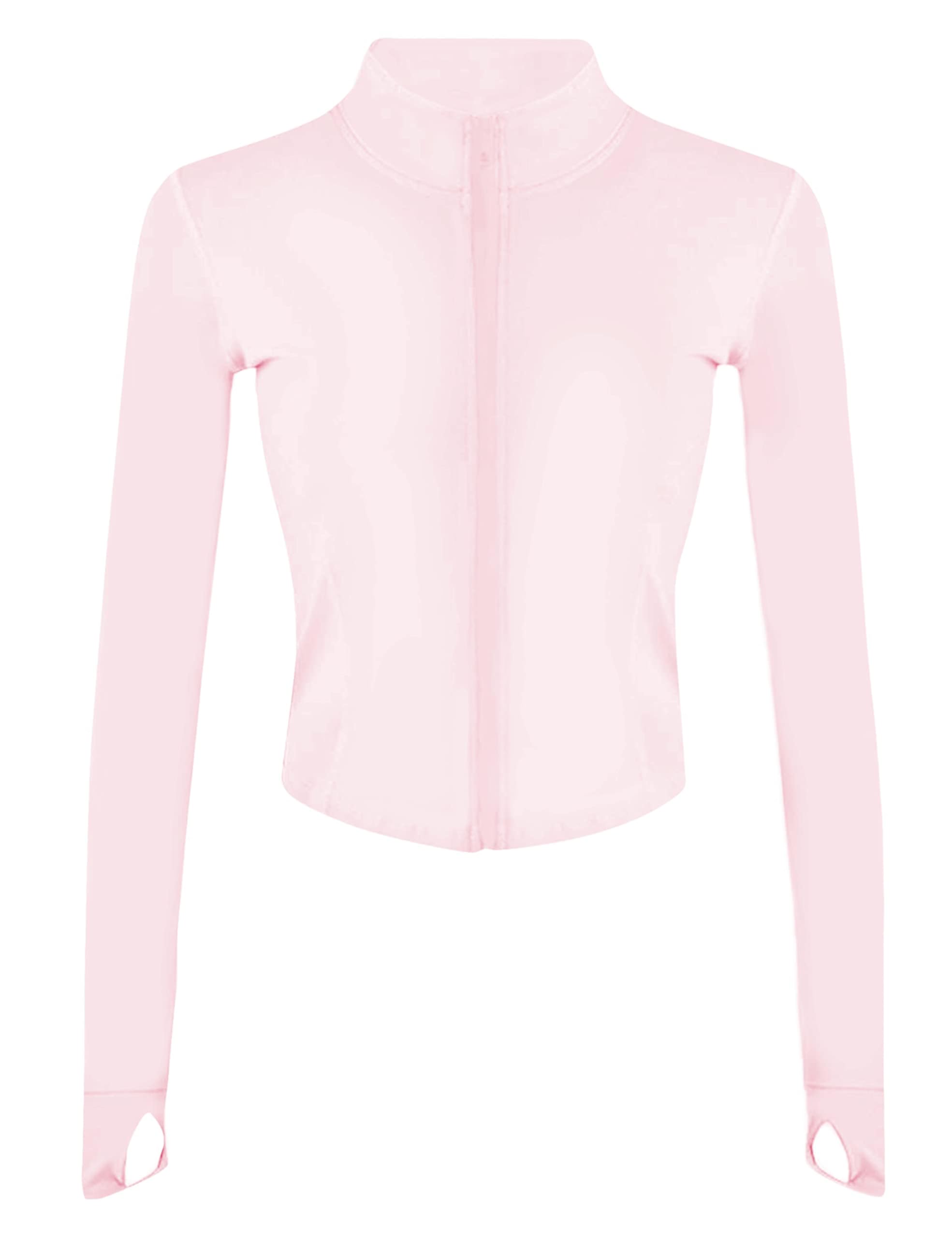Tanming Women's Full Zip Seamless Workout Jacket Running Yoga Slim Fit Track Jacket (Pink-XS)