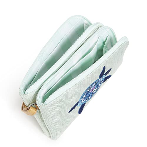 Vera Bradley Women's Straw Double Zip ID Case Wallet With Rfid Protection, Turtle Dream, One Size, 37227-15978