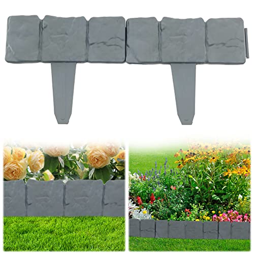 Garden Landscape Edging Border No Dig,Flower Bed Edging,DIY Plastic Fencing Lawn Border,Imitation Stone Effect Garden Borders for Garden, Lawn, Walkway and Landscape Edging (24.6 FT)
