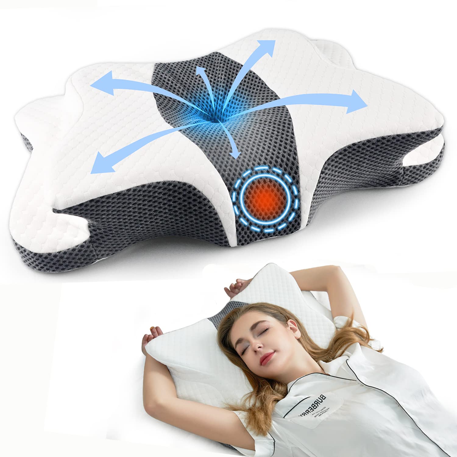 Icedeer Cervical Neck Pillow for Neck Pain Relief, Odorless Memory Foam Cervical Pillows, Orthopedic Sleeping Bed Pillows Support Side, Back and Stomach Sleepers 23.6 * 14 * 5.1 inch