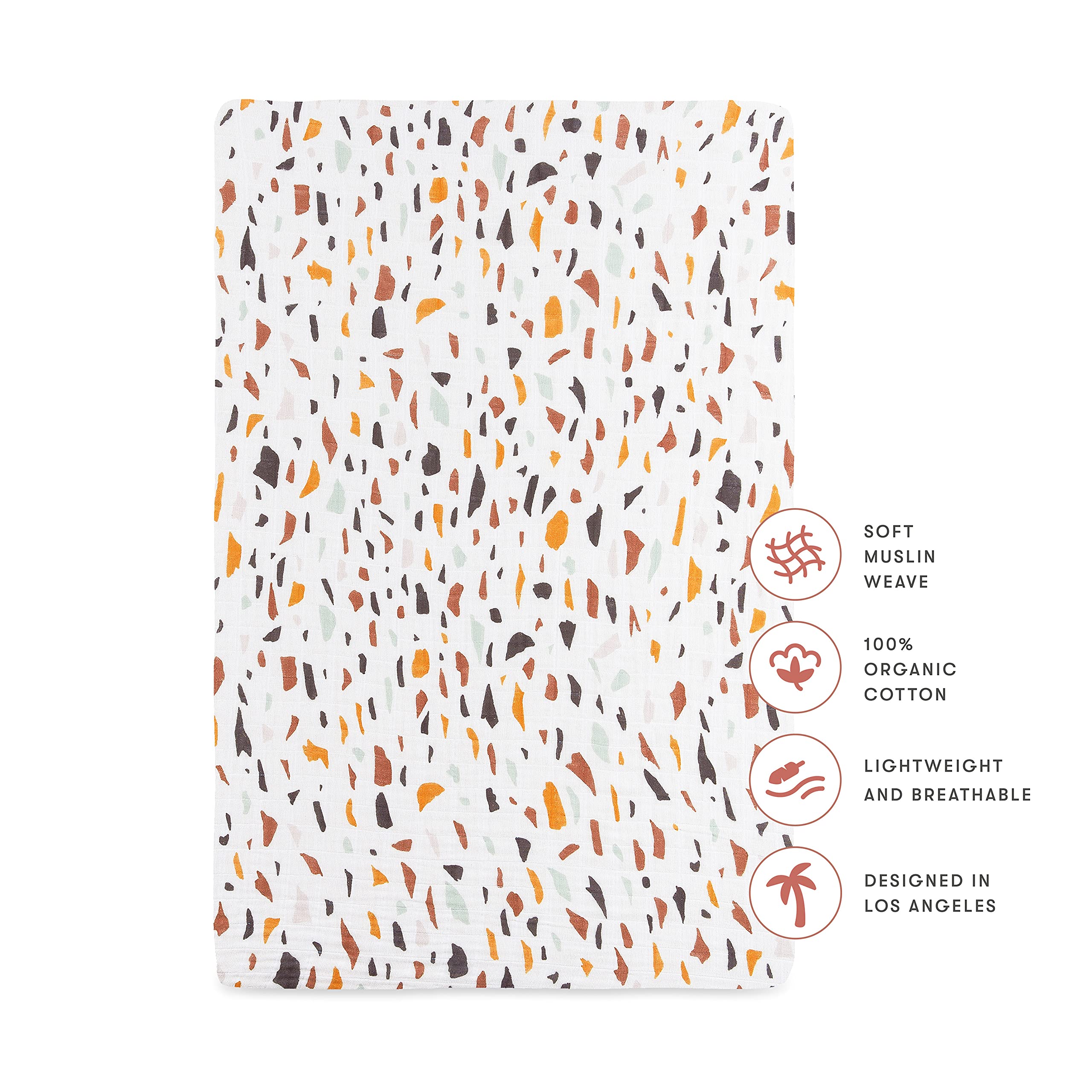 Babyletto 100% Organic Cotton Mini Crib Sheet, GOTS-Certified, Fitted 360°, Ultra-Soft and Breathable Muslin - Terrazzo