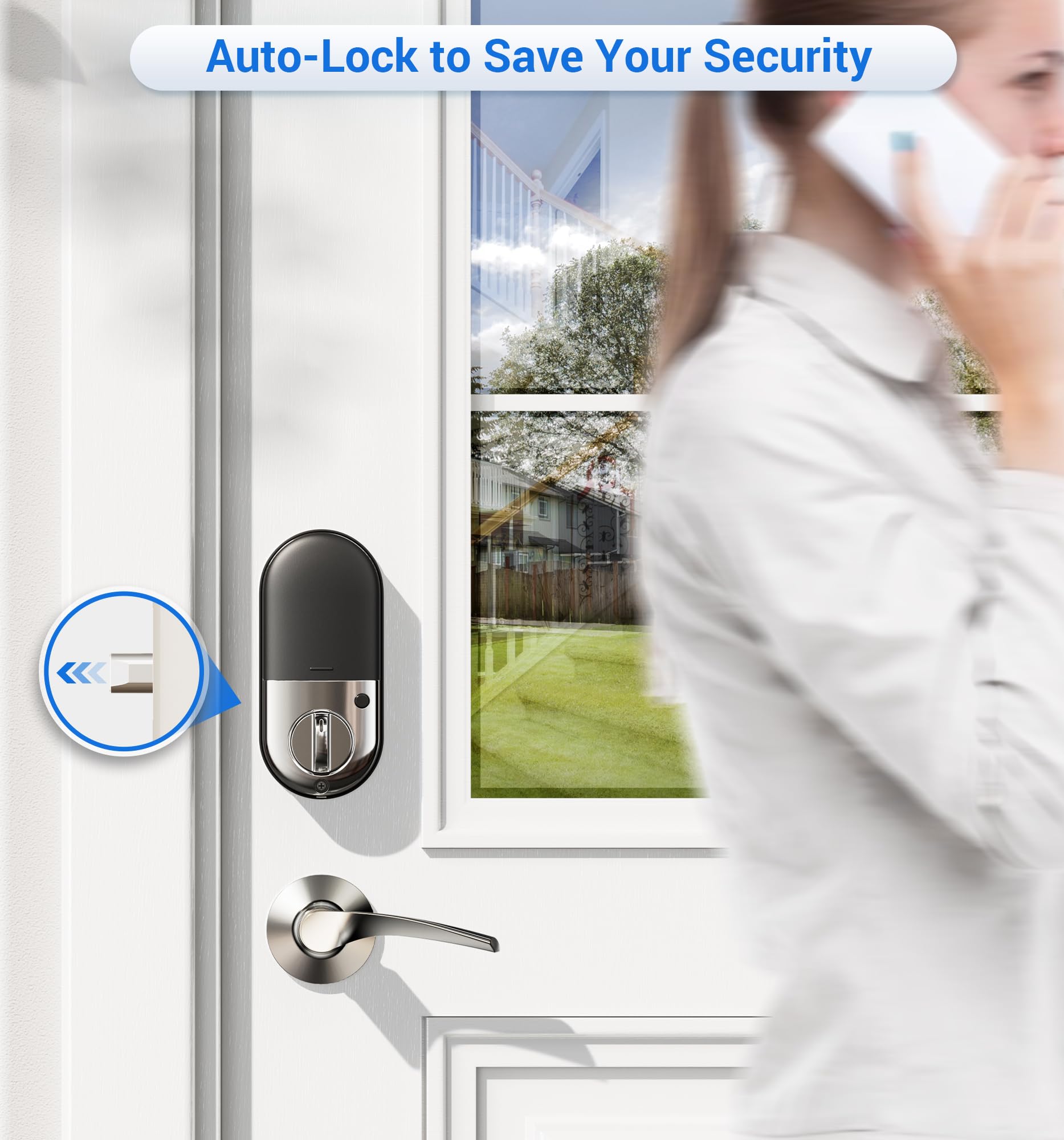 Veise Smart Locks for Front Door, 2 Lever Handles, Fingerprint Keyless Entry, App Control Biometric Door Lock Set, Electronic Digital Touchscreen Keypad Deadbolt, Easy Install, Auto Lock, Satin Nickel