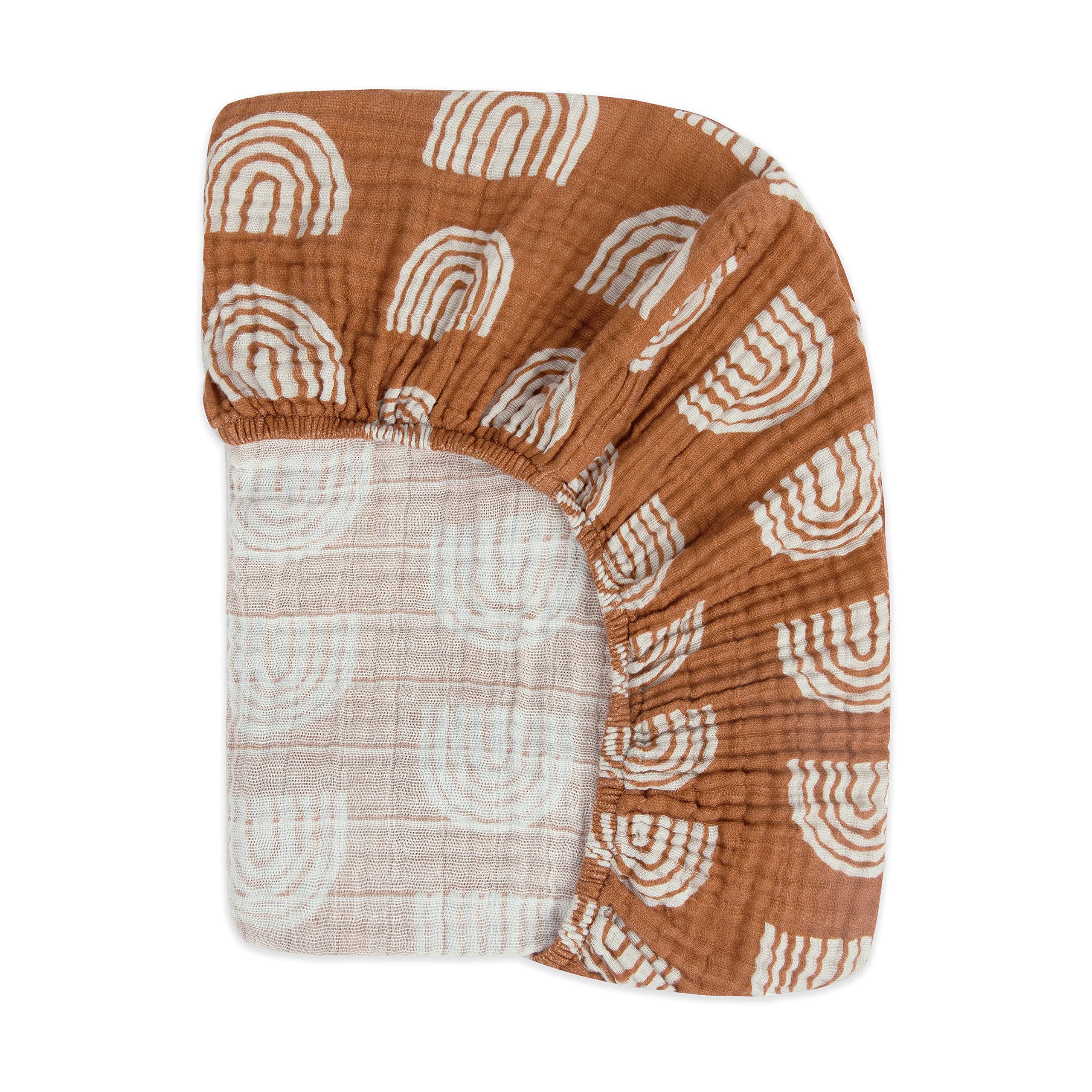 Babyletto 100% Organic Cotton Mini Crib Sheet, GOTS-Certified, Fitted 360°, Ultra-Soft and Breathable Muslin - Terracotta Rainbow