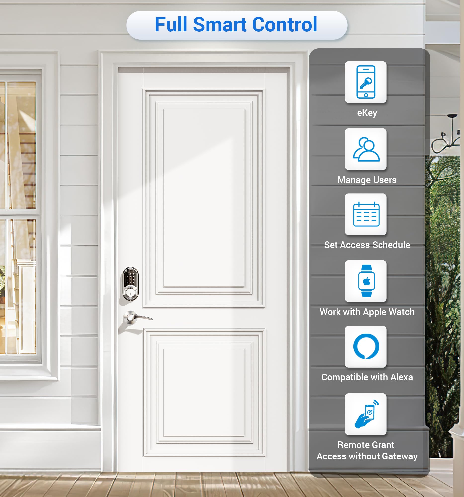 Veise Smart Locks for Front Door, 2 Lever Handles, Fingerprint Keyless Entry, App Control Biometric Door Lock Set, Electronic Digital Touchscreen Keypad Deadbolt, Easy Install, Auto Lock, Satin Nickel