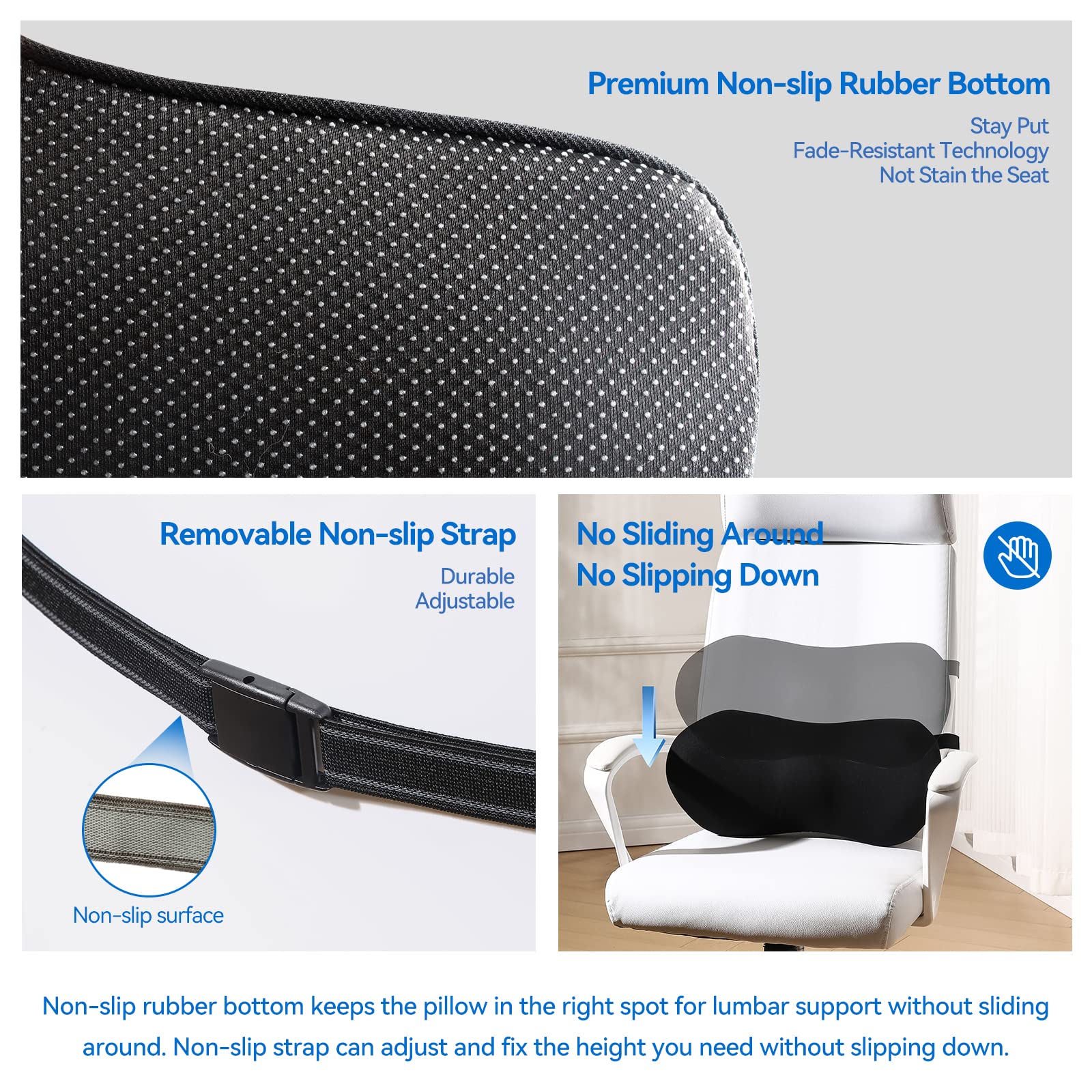 SHAKERINO Lumbar Support Pillow β Memory Foam Lumbar Pillow for Lower Back Support, Back Cushion with Strap for Pain Relief, Perfect Lumbar Support Pillow for Office Chair, Car Seat, Bed, Recliner