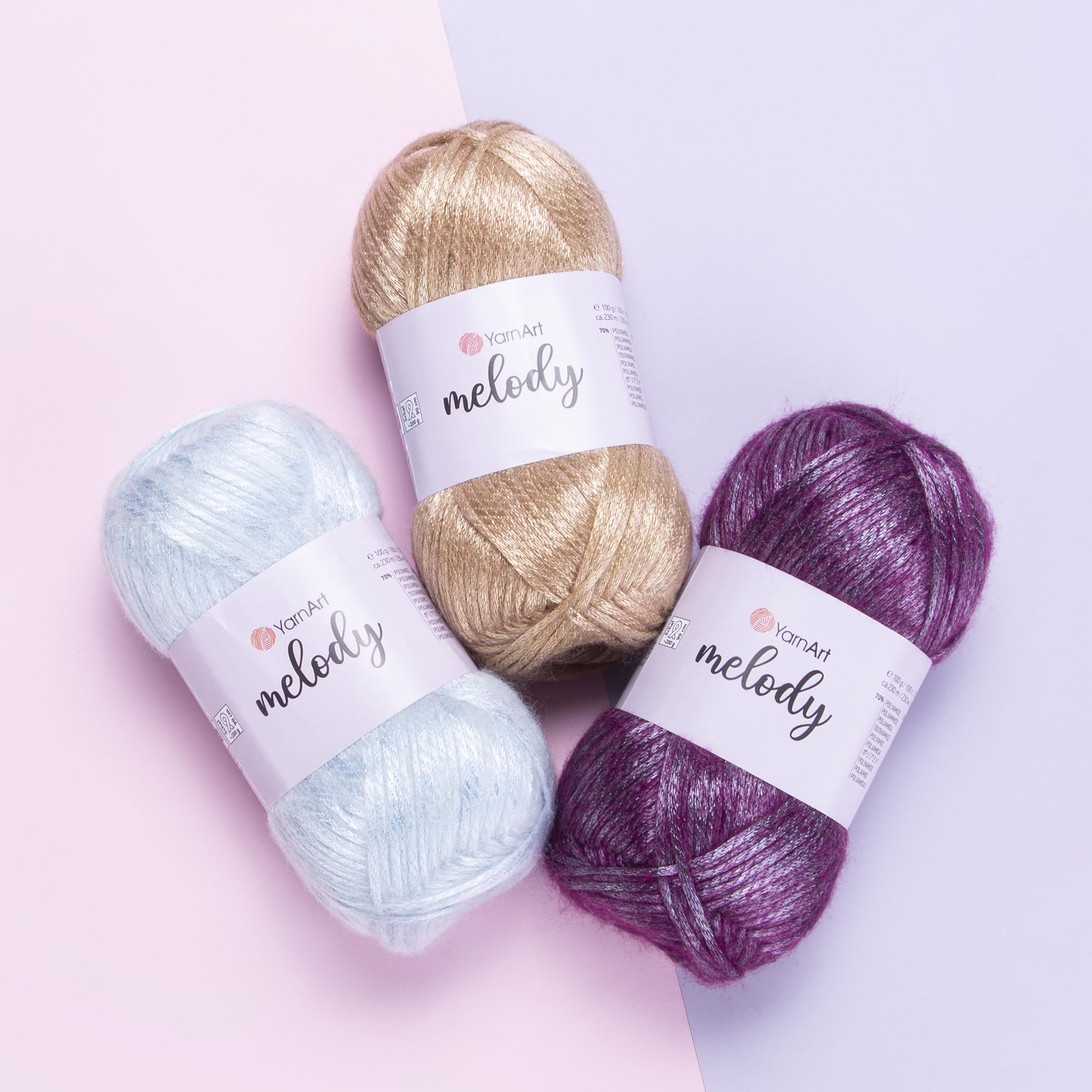 1 Ball YarnArt Melody, Chainette Yarn, Shiny Metallic Sheen Yarn for Knitting, Crochet, Embroidery, 100 Grams (3.5 oz), 230 Meters (251 Yards), 70% Polyamide 21% Acrylic 9% Wool Blend, Blue - 900