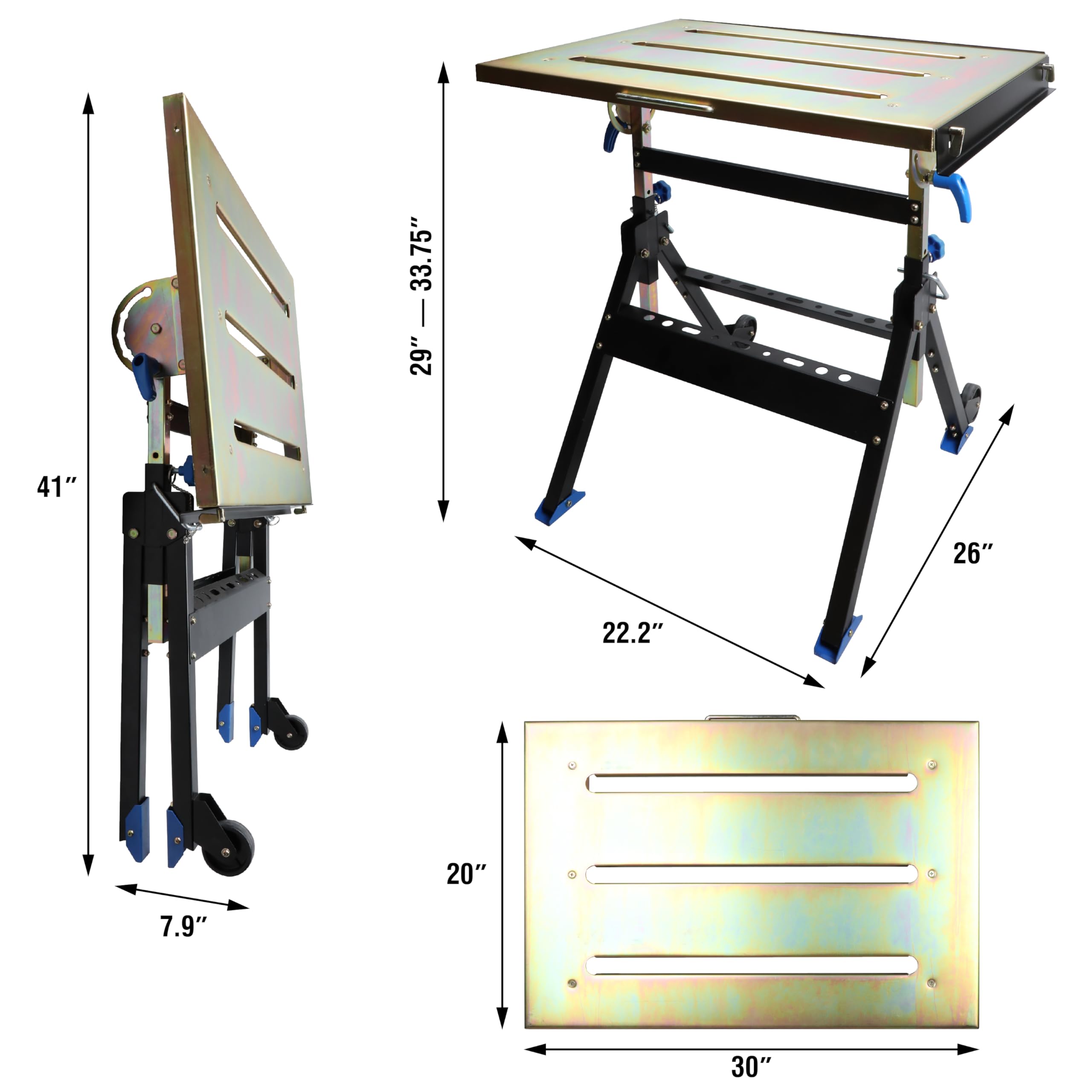 Olympia Tools Adjustable Welding Table with Wheels Portable Steel Stand Workbench 30 in. x 20 in.