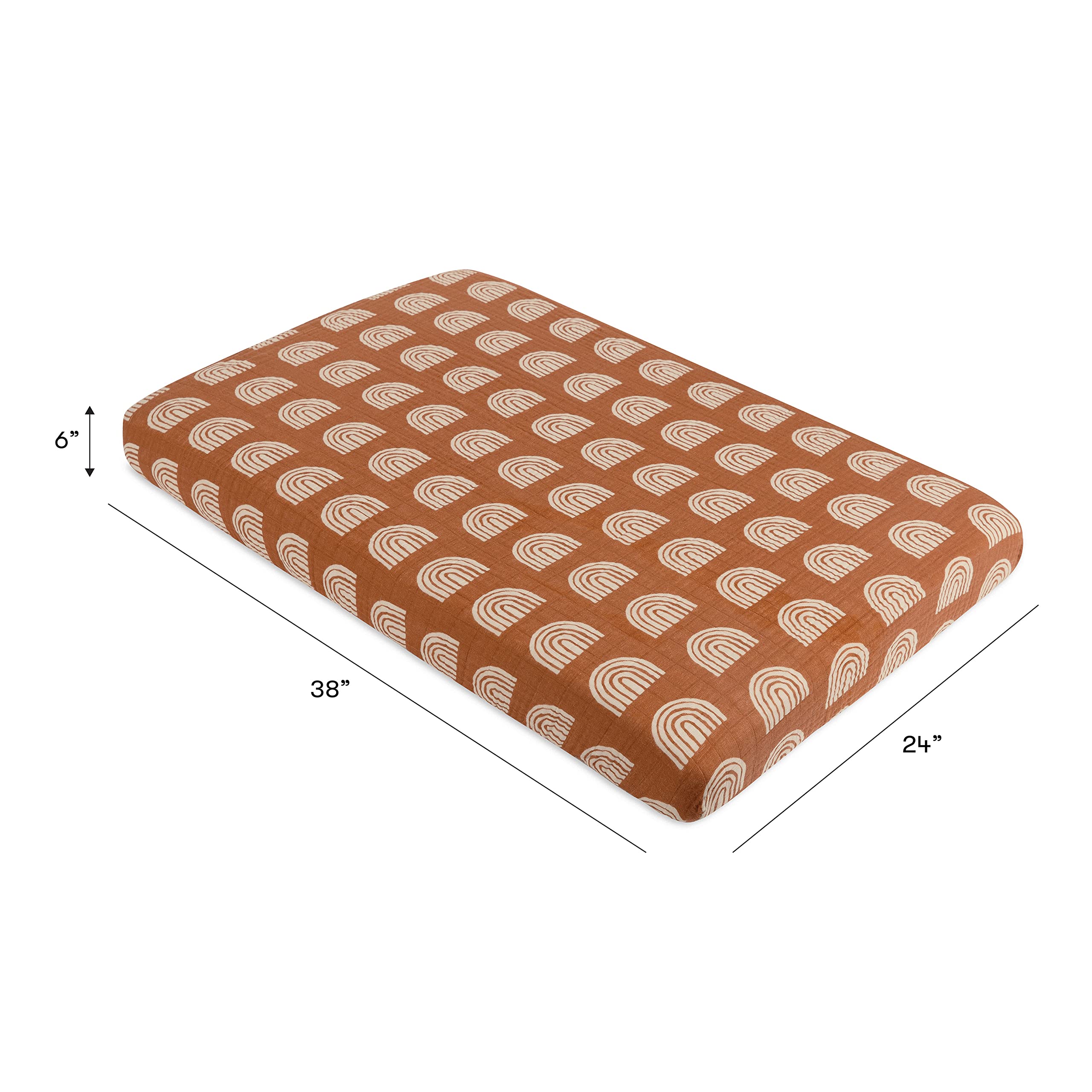 Babyletto 100% Organic Cotton Mini Crib Sheet, GOTS-Certified, Fitted 360°, Ultra-Soft and Breathable Muslin - Terracotta Rainbow