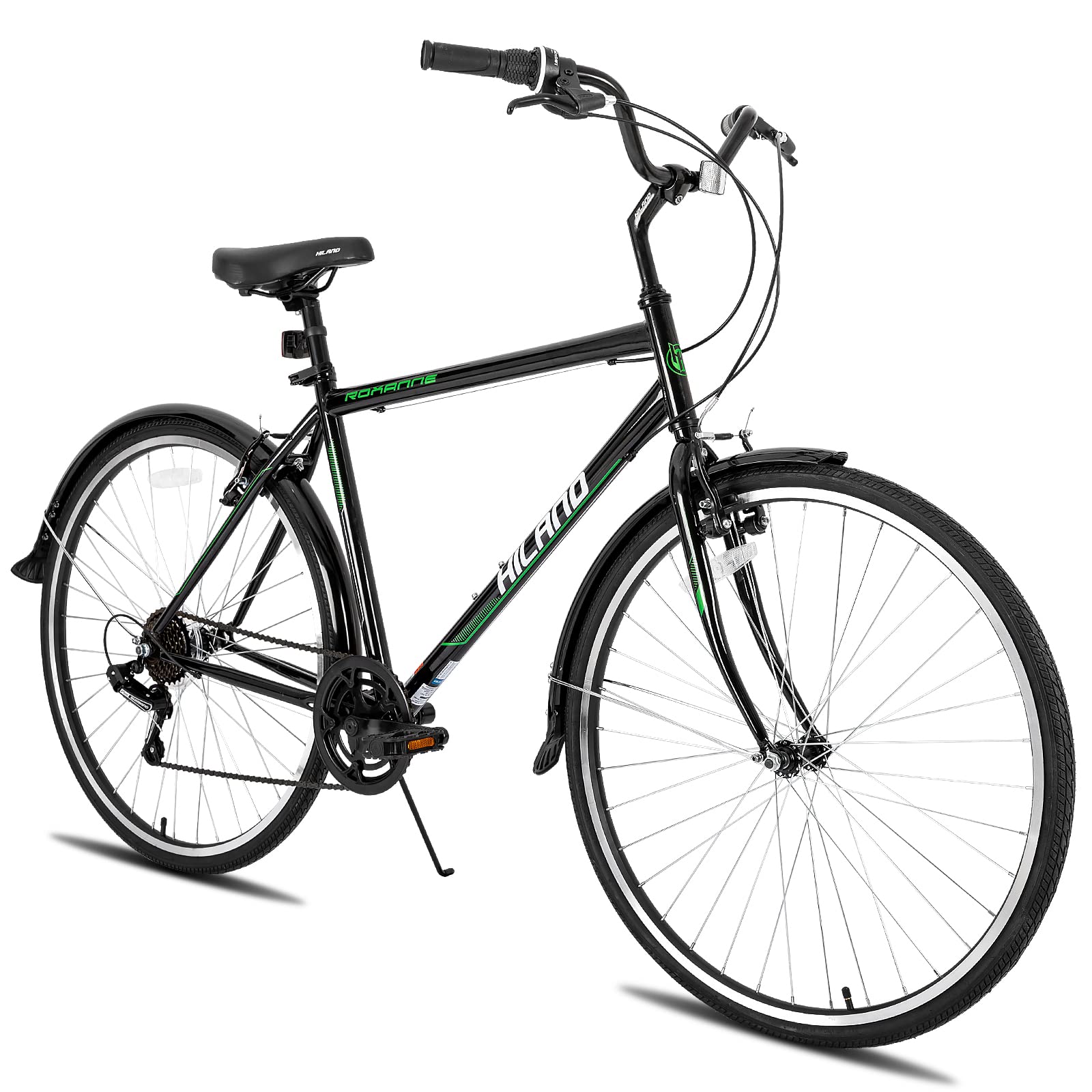 HH HILAND 700C Hybrid Bike, Step-Through or Step-Over Frame Commuter City Bike, 7 speeds Cruiser Bicycle for Men Women