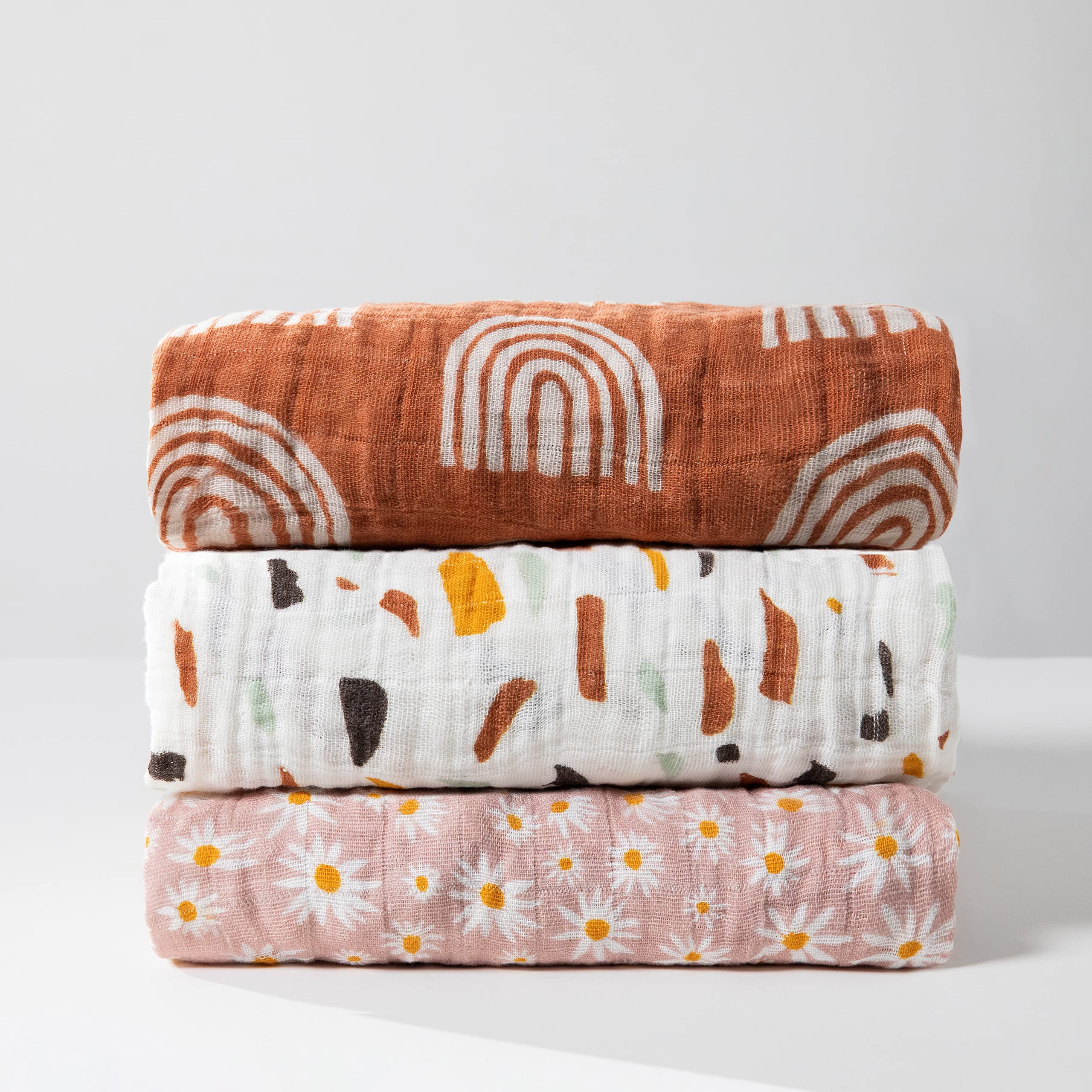 Babyletto 100% Organic Cotton Mini Crib Sheet, GOTS-Certified, Fitted 360°, Ultra-Soft and Breathable Muslin - Terracotta Rainbow