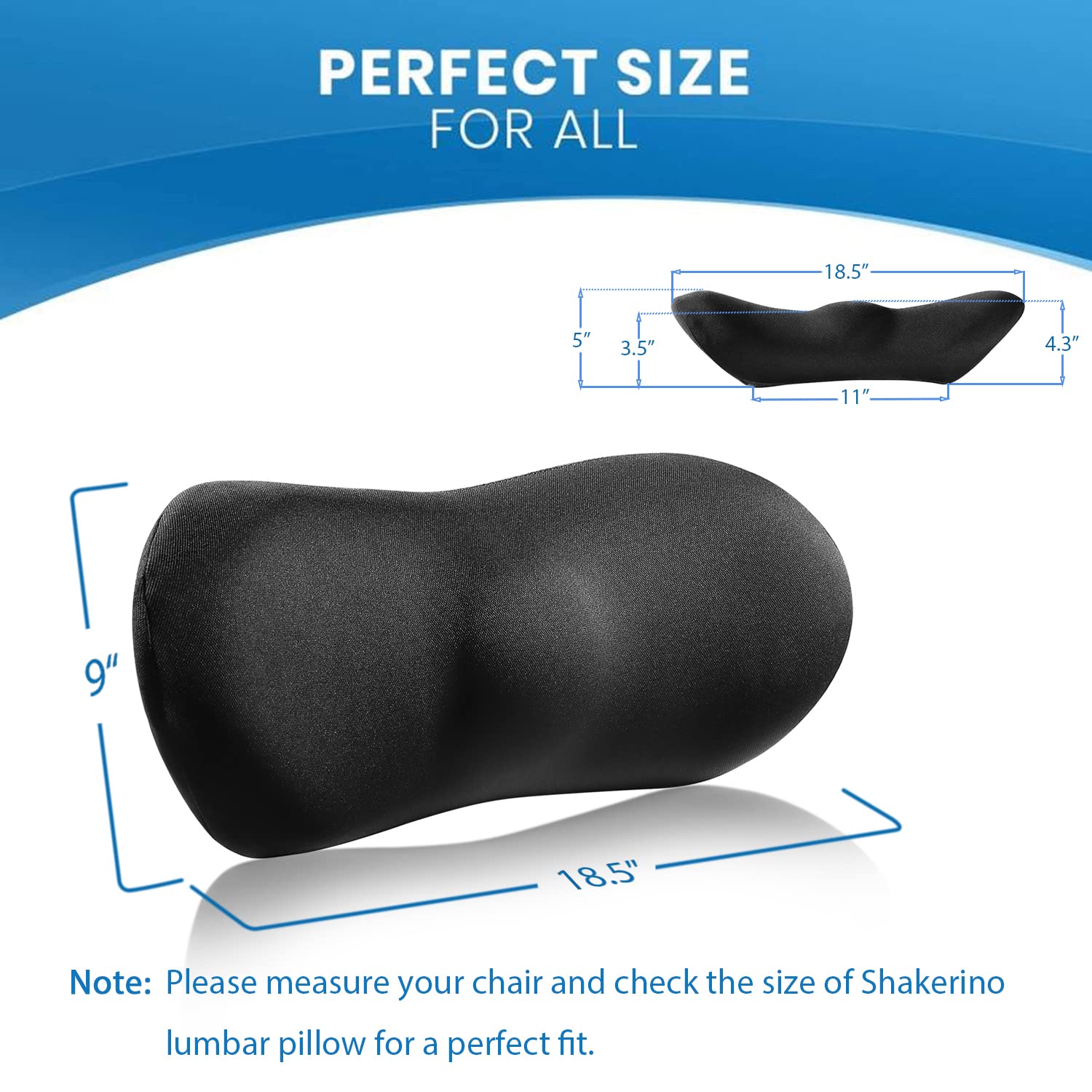 SHAKERINO Lumbar Support Pillow β Memory Foam Lumbar Pillow for Lower Back Support, Back Cushion with Strap for Pain Relief, Perfect Lumbar Support Pillow for Office Chair, Car Seat, Bed, Recliner