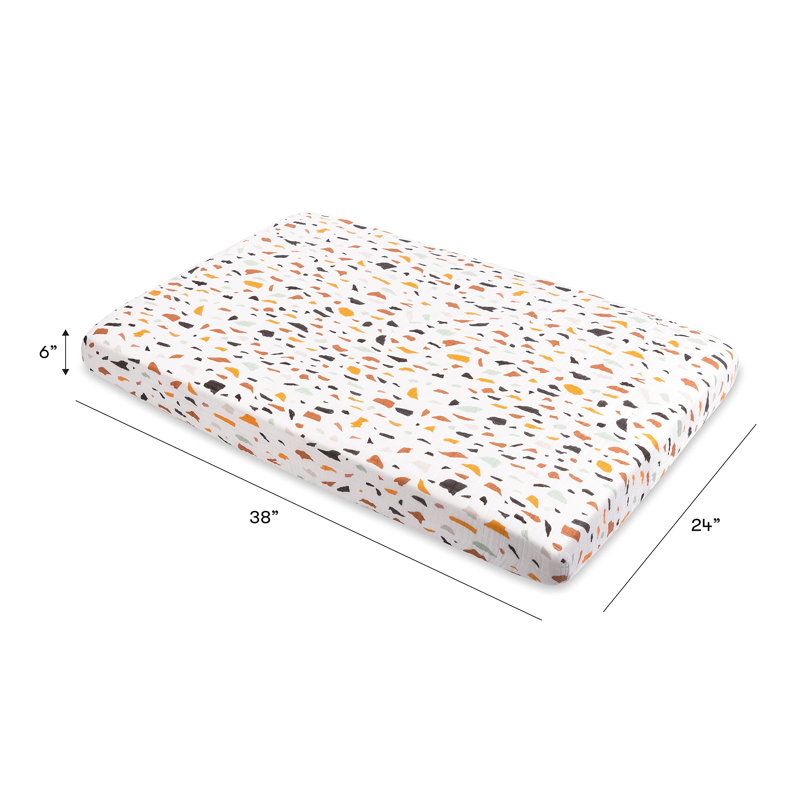 Babyletto 100% Organic Cotton Mini Crib Sheet, GOTS-Certified, Fitted 360°, Ultra-Soft and Breathable Muslin - Terrazzo