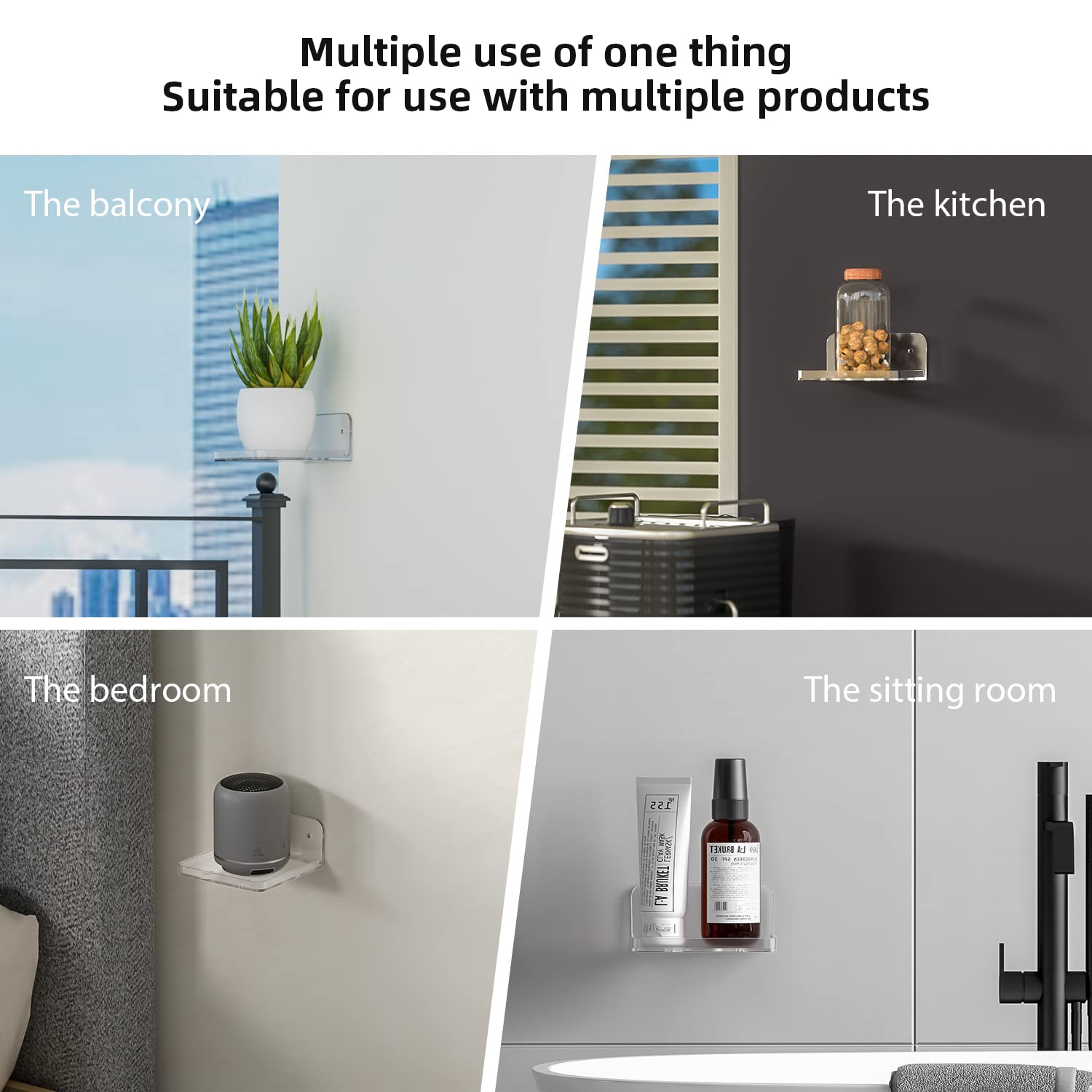Wall Mount Floating Shelves for 2 Pcs Camera Mini Speaker Shelf Baby Monitor Wall Mount Shelf Other Small Items in Bedroom Bathroom Kitchen Living Room Clear Mini Shelf Flexible Use for Wall Space