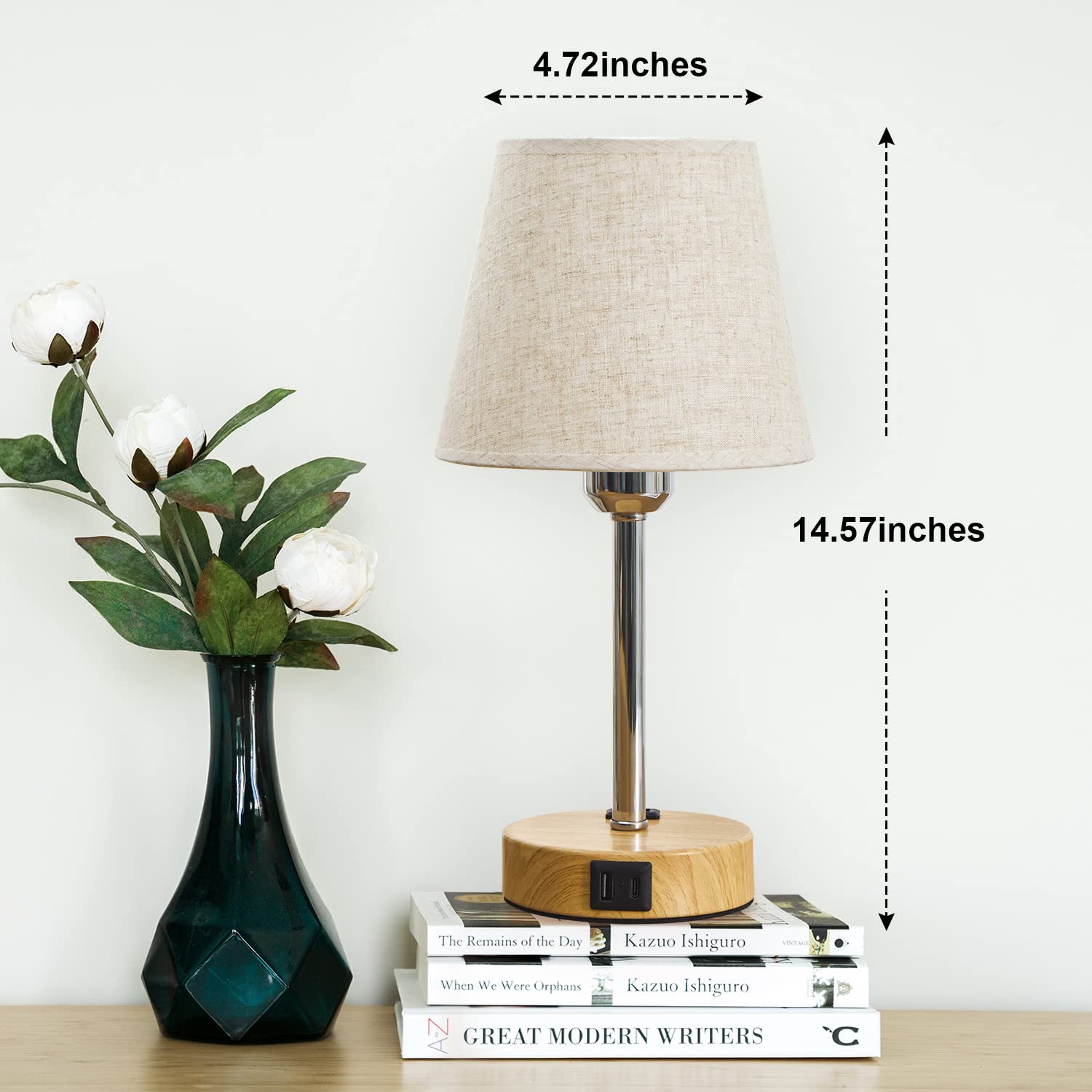 focondot Touch Table Lamps Set of 2-Bulbs Included, Practical Bedside Lamps with USB A+C Ports & 2-Prong AC Outlet, 3-Way Dimmable Nightstand Lamps with Linen Fabric Shade for Home Office Hotel