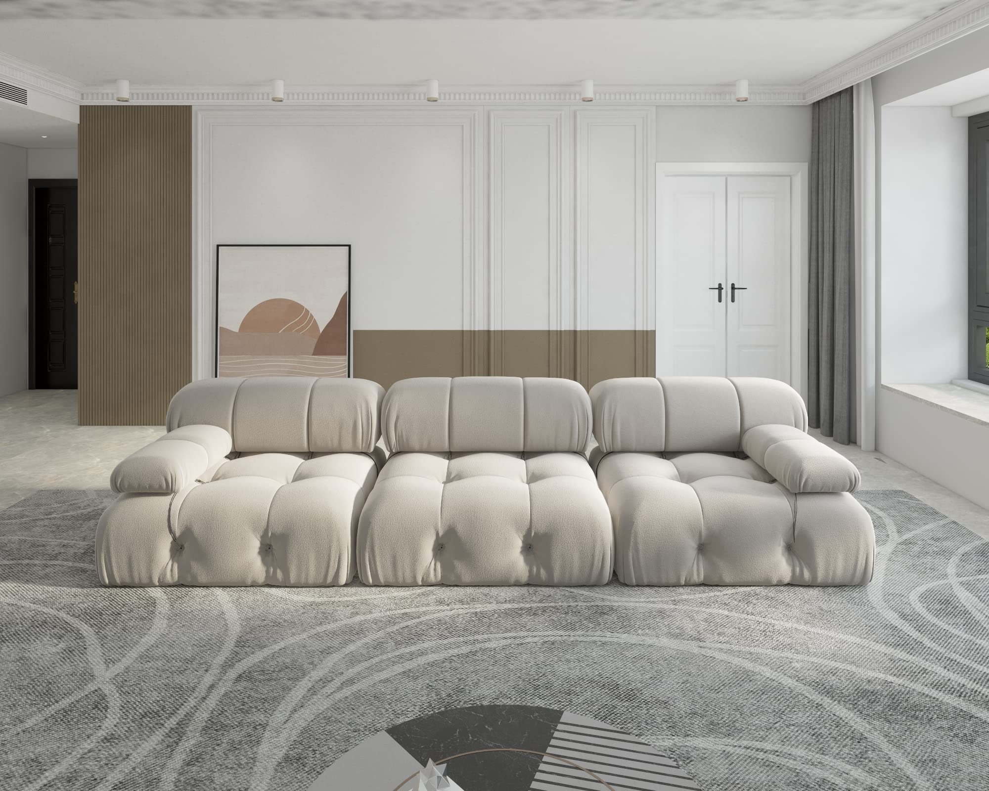 Convertible Modular Sectional Sofa, Modern Velvet Sofa 3-Seater Couch for Living Room, Apartment (104 in/Beige)