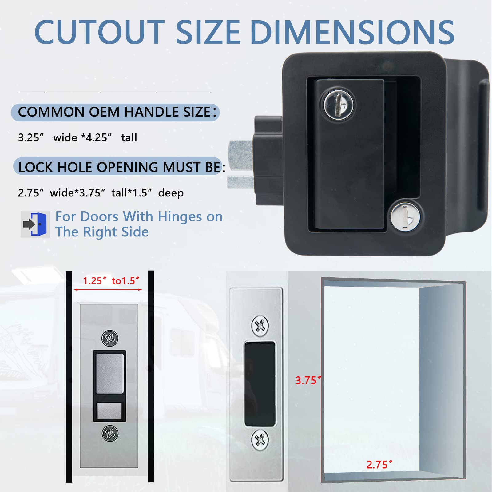RV Camper Door Latch Lock,100% Metal Camper Door Lock Replacement kit,2 Pack Black rv Entry Door Locks for Travel Trailers,Only Fits 2.75"x3.75" Door Lock Hole 8 Camper Keys