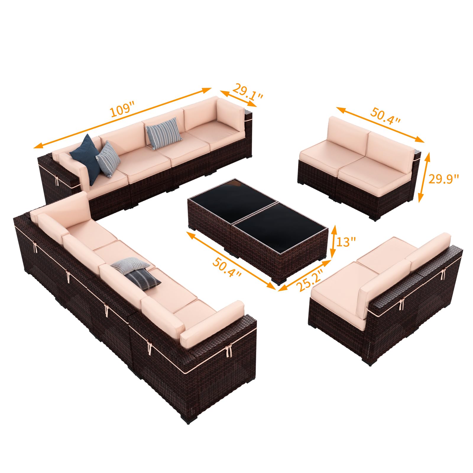 Amopatio Outdoor Patio Furniture Set, 14 Pieces PE Wicker Pit Sectional Sofa with Khaki Cushions, Coffee Tables, All-Weather Covers, Patio Conversation Sets Fits Patio Deck Balcony Yard