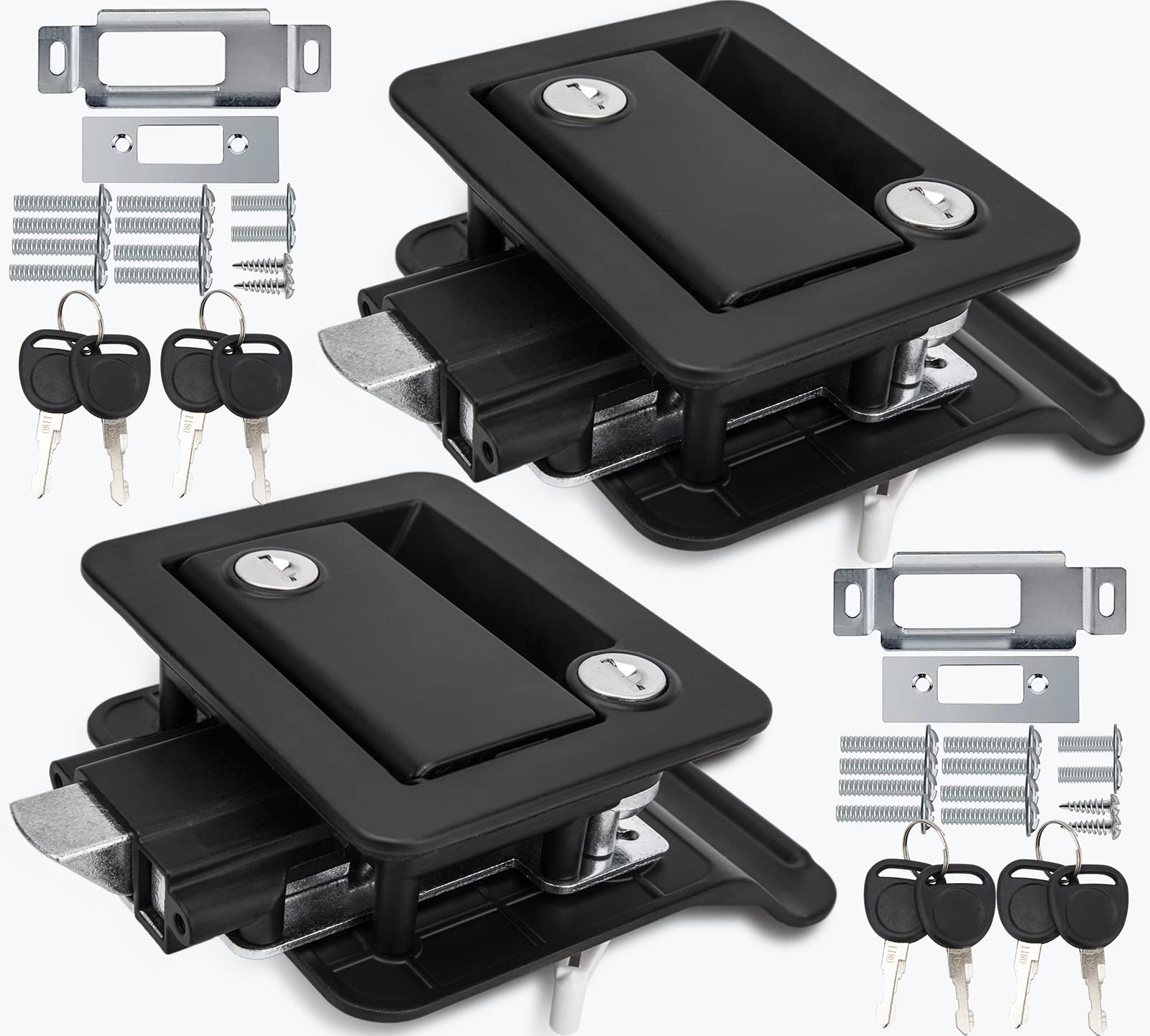 RV Camper Door Latch Lock,100% Metal Camper Door Lock Replacement kit,2 Pack Black rv Entry Door Locks for Travel Trailers,Only Fits 2.75"x3.75" Door Lock Hole 8 Camper Keys