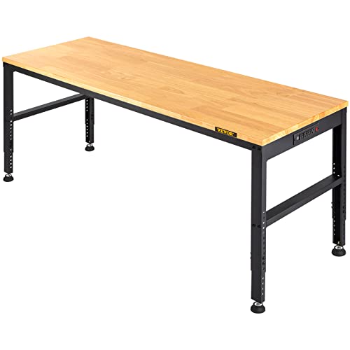 VEVOR Adjustable Workbench, 48" L X 20" W Garage Table w/ 28.3" - 38.1" Heights & 2000 LBS Load Capacity, with Power Outlets & Hardwood Top & Metal Frame & Foot Pads, for Office Home Garage